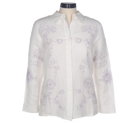 Dialogue Linen/Rayon Shirt with Soutache Embroidery - QVC.com