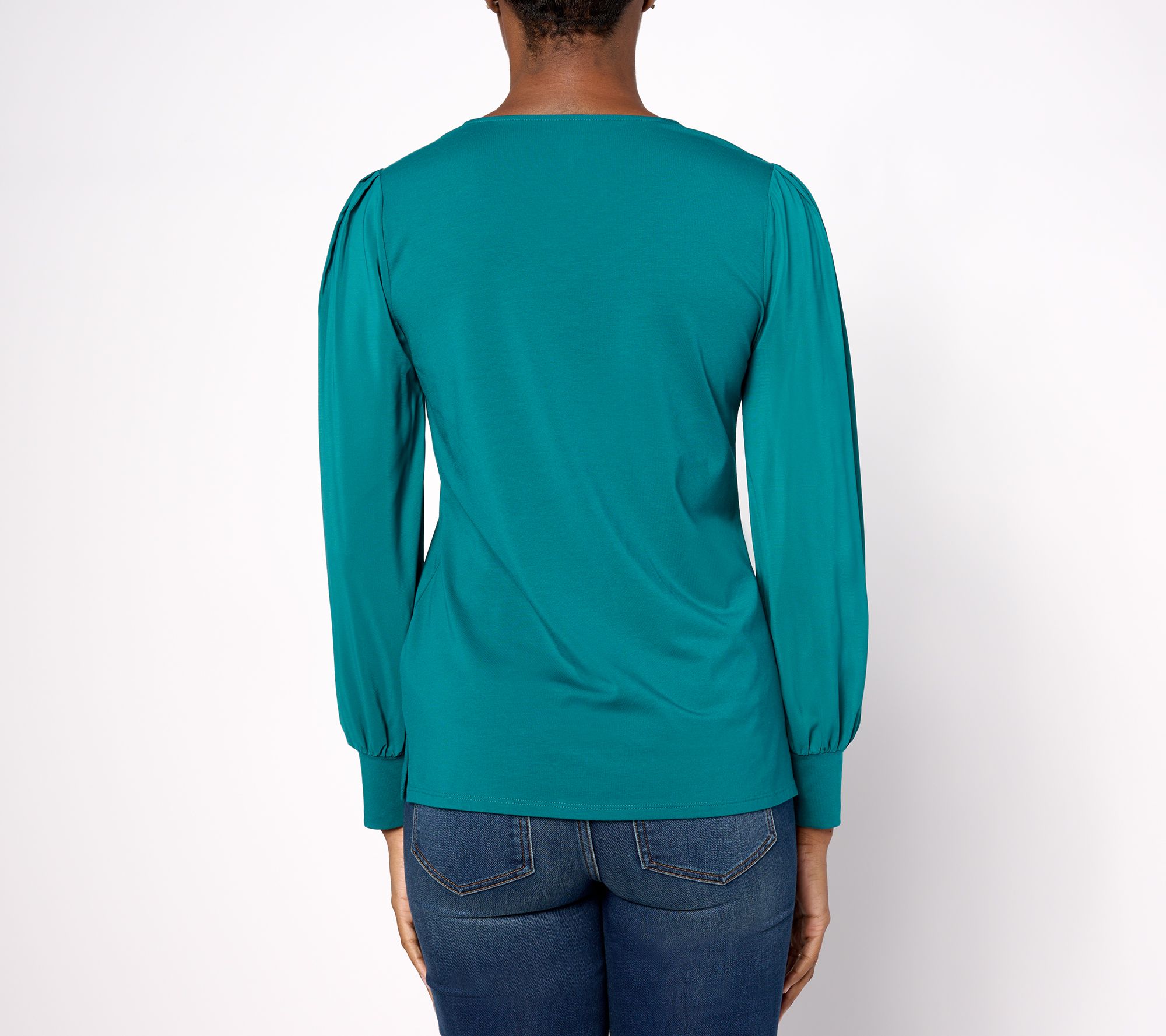 Belle by Kim Gravel TripleLuxe Knit V Neck Top with Chiffon Sleeves ...