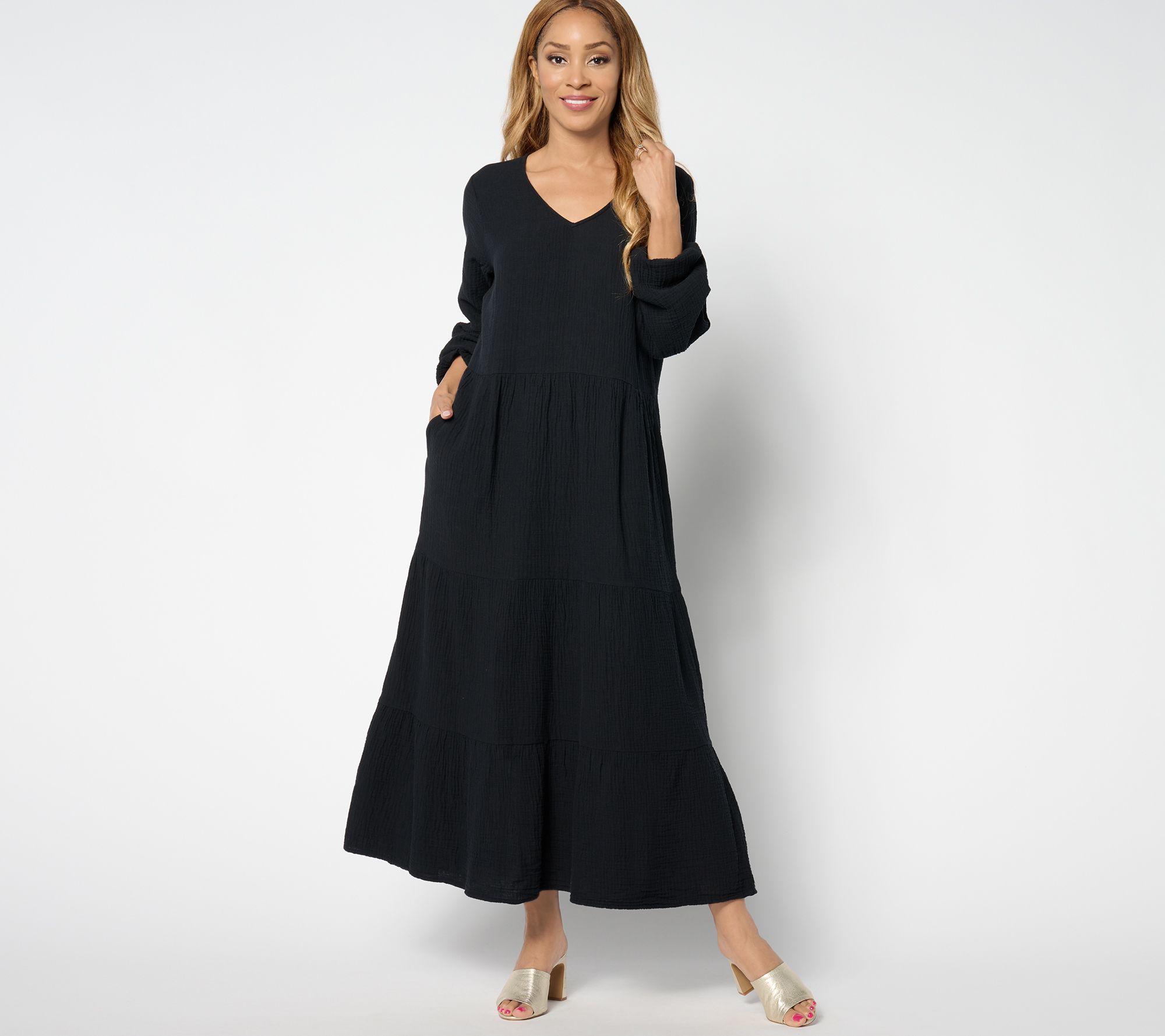 Belle by Kim Gravel Petite Cotton Gauze Maxi Tiered Dress - QVC.com