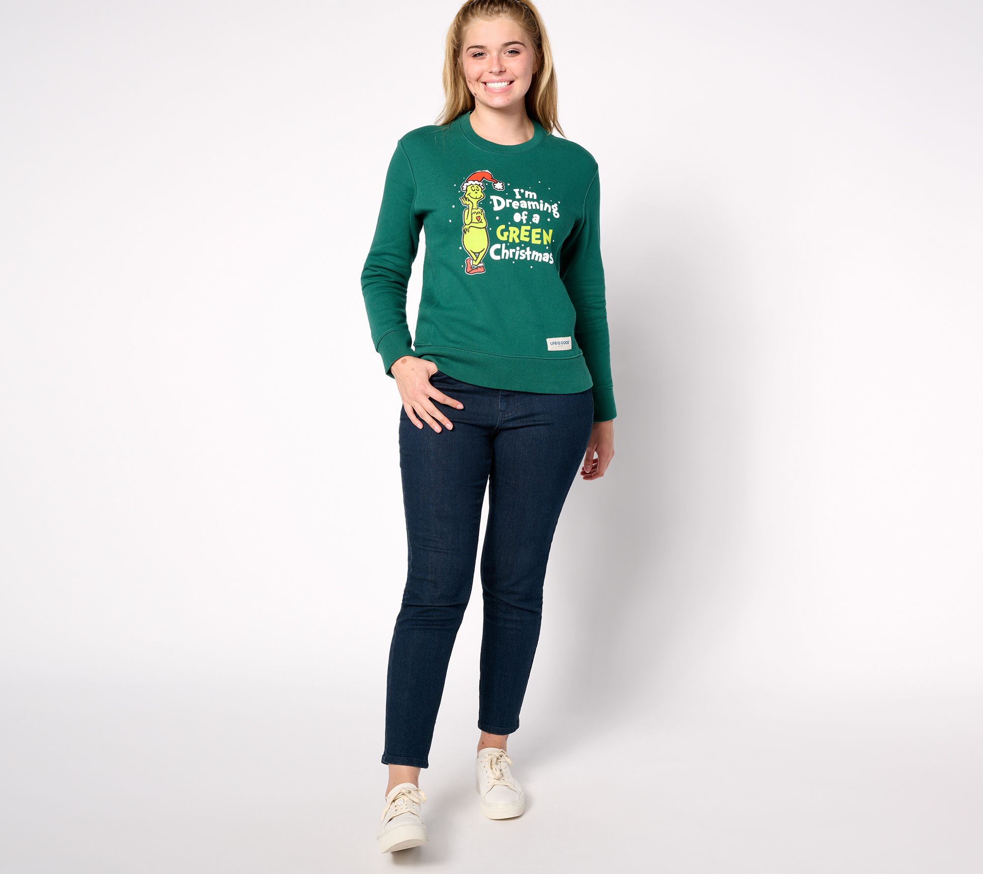 "As Is" Life is Good x The Grinch Women's Simply True Fleece Crew - QVC.com