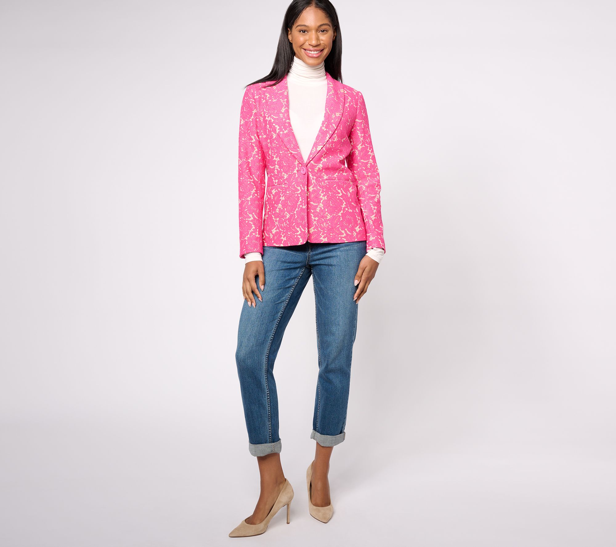 "As Is" Occasions Susan Graver Petite Lace Fusion Lined Blazer - QVC.com