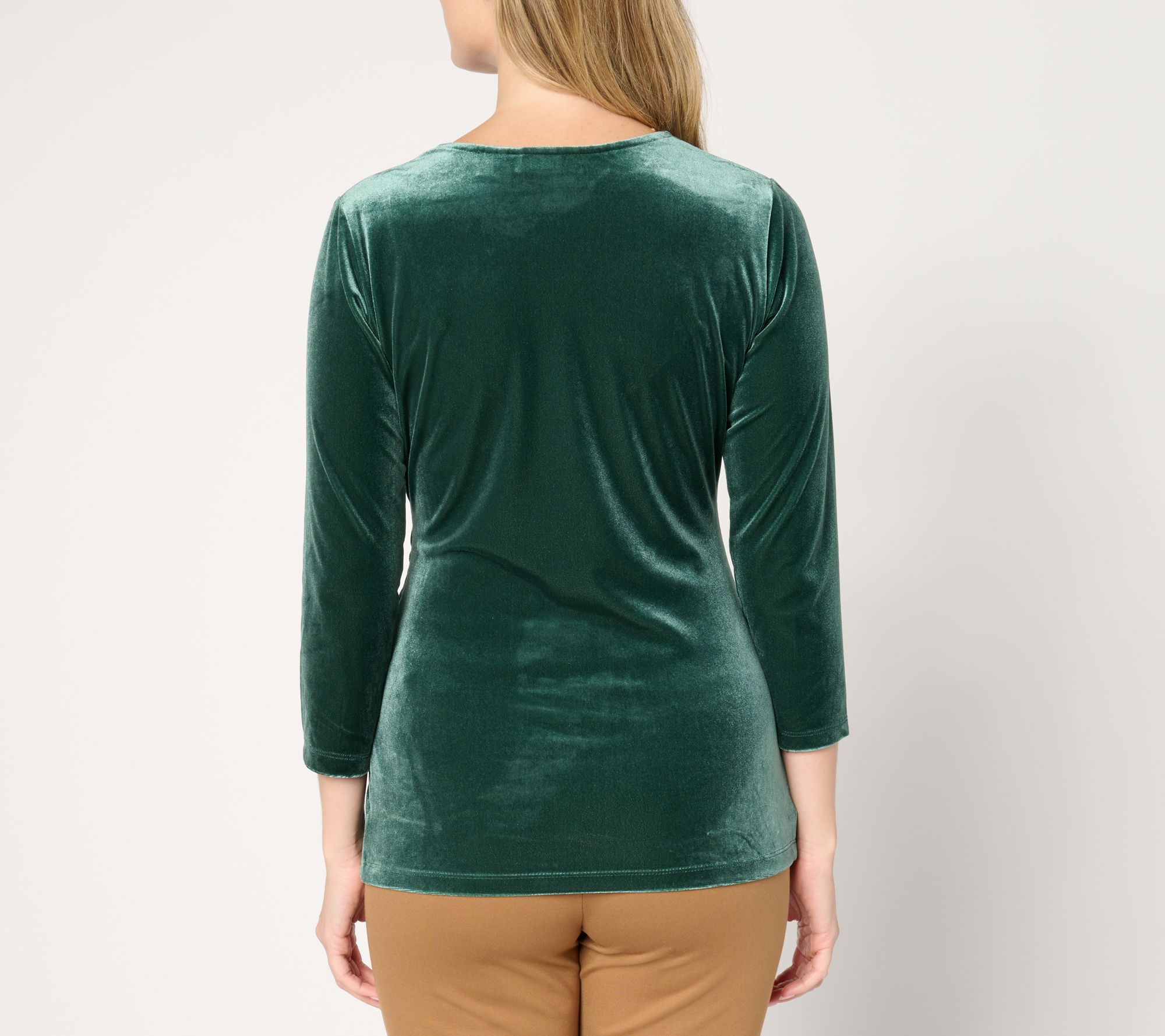 Susan Graver Knit Velvet 3/4-Sleeve Faux-Wrap Top - QVC.com
