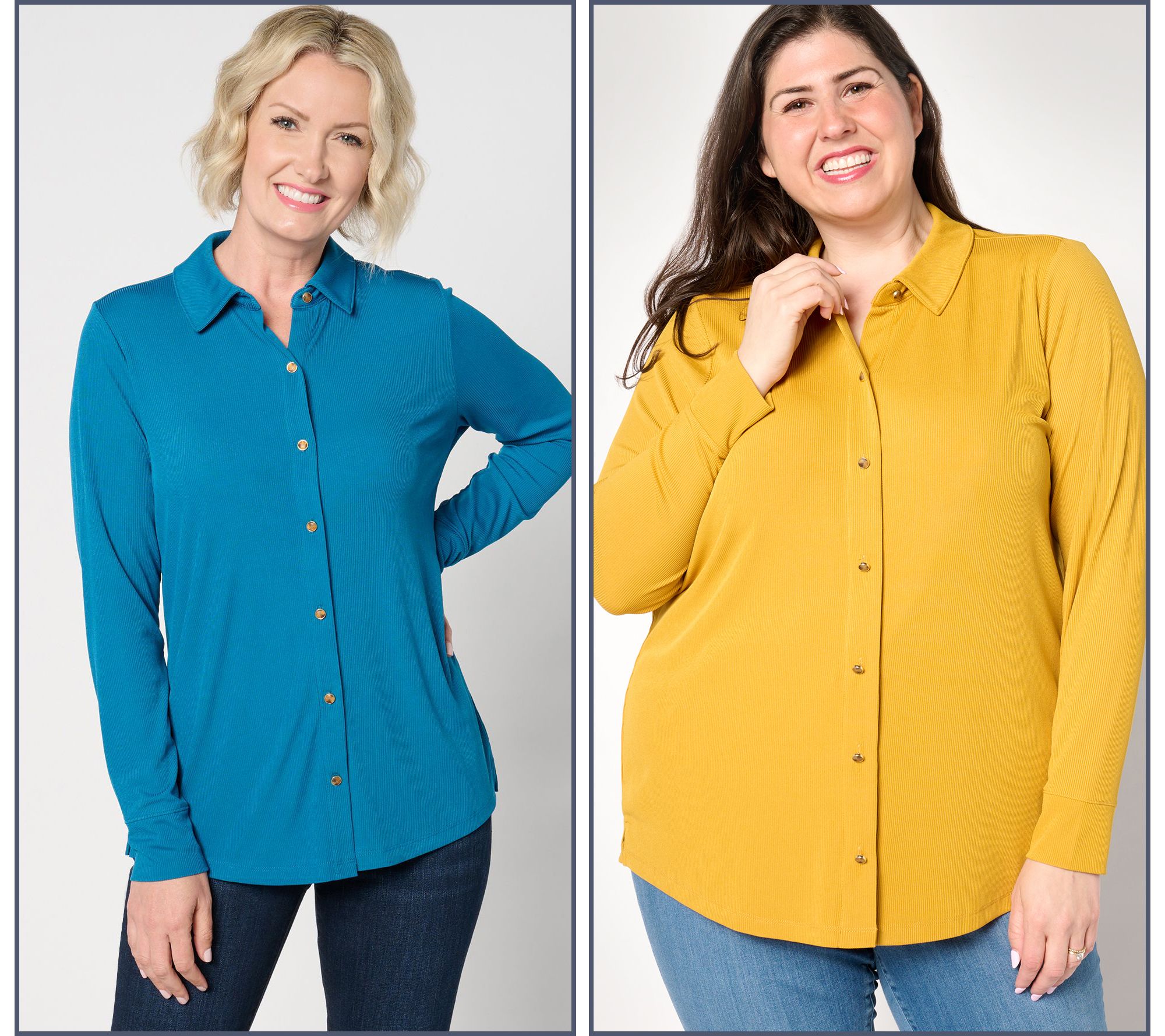 Denim & Co. Rib Knit Button Front Blouse - QVC.com