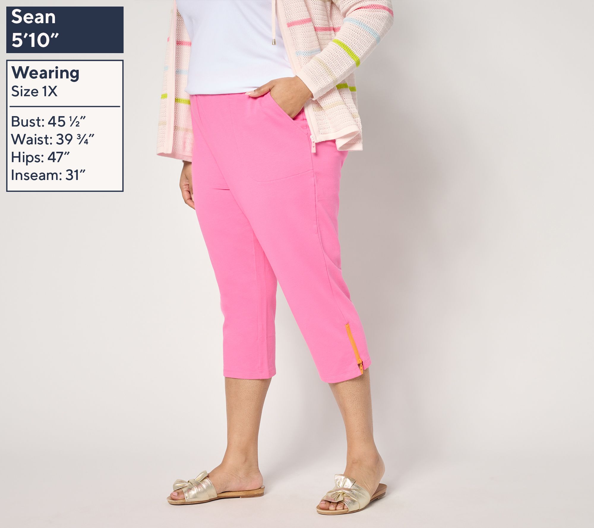 Belle by Kim Gravel Regular French Terry Pop of Neon Zip Capri Pants ...