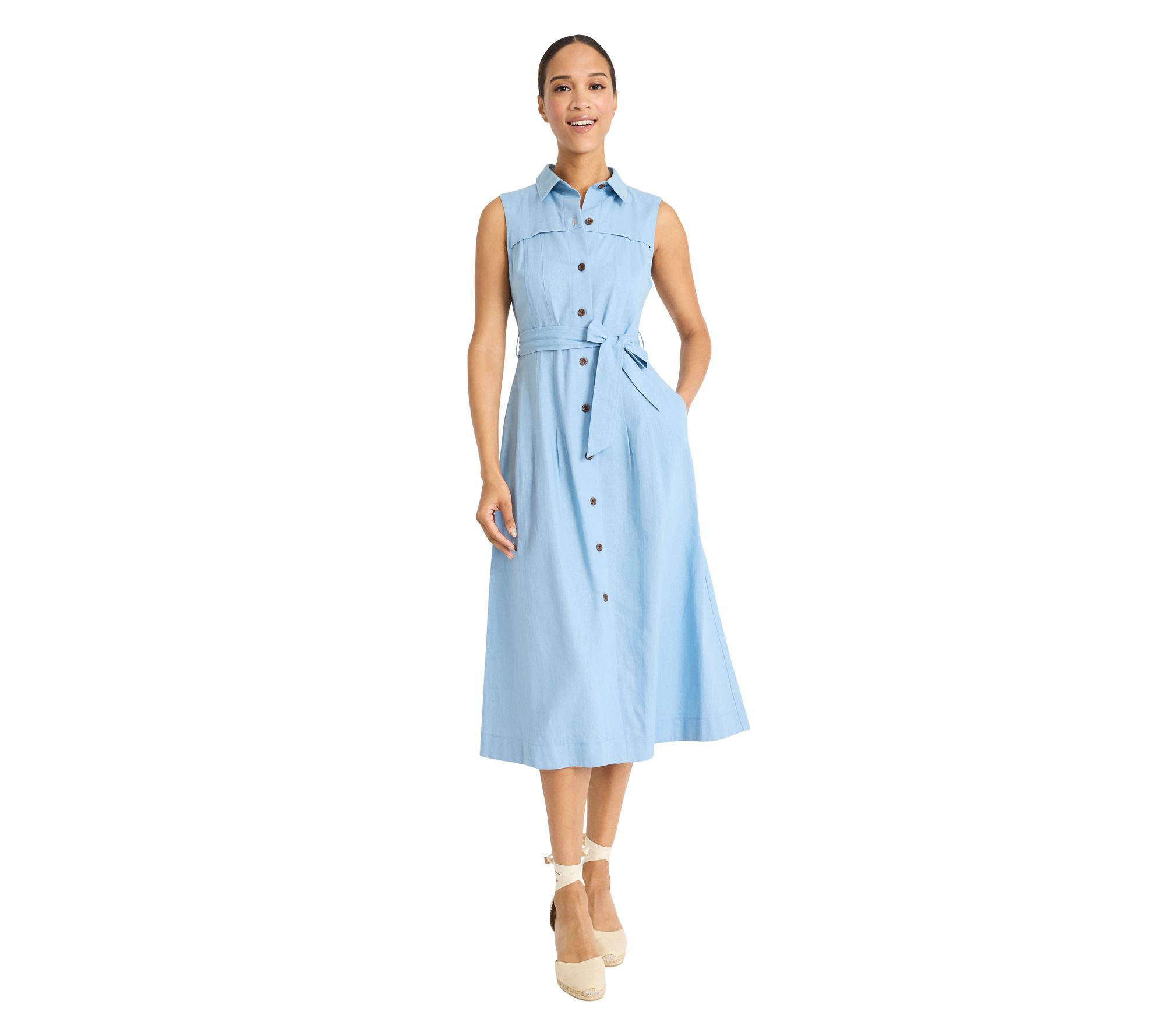 Maggy London Solid Linen Shirt Dress - QVC.com