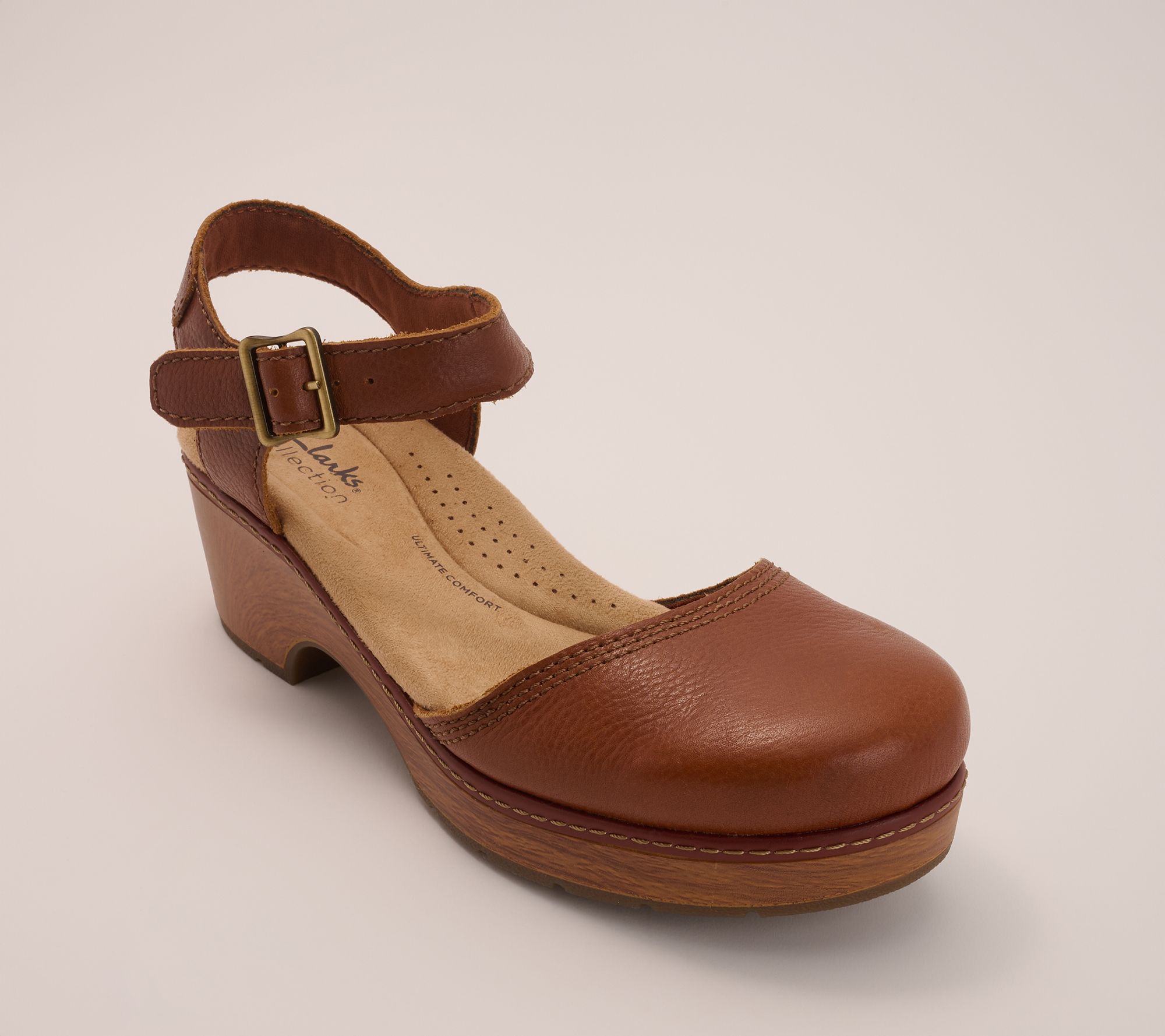 Clarks Collection Leather Platform Clogs -Paizlee Ria - QVC.com
