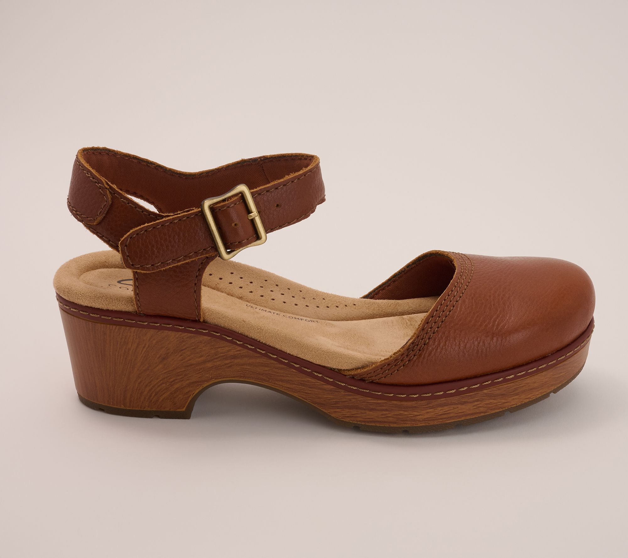 Clarks Collection Leather Platform Clogs -Paizlee Ria - QVC.com