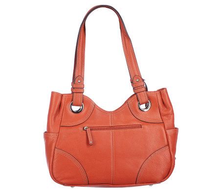 Tignanello Pebble Leather Eyelet Shopper with Side Pockets - QVC.com