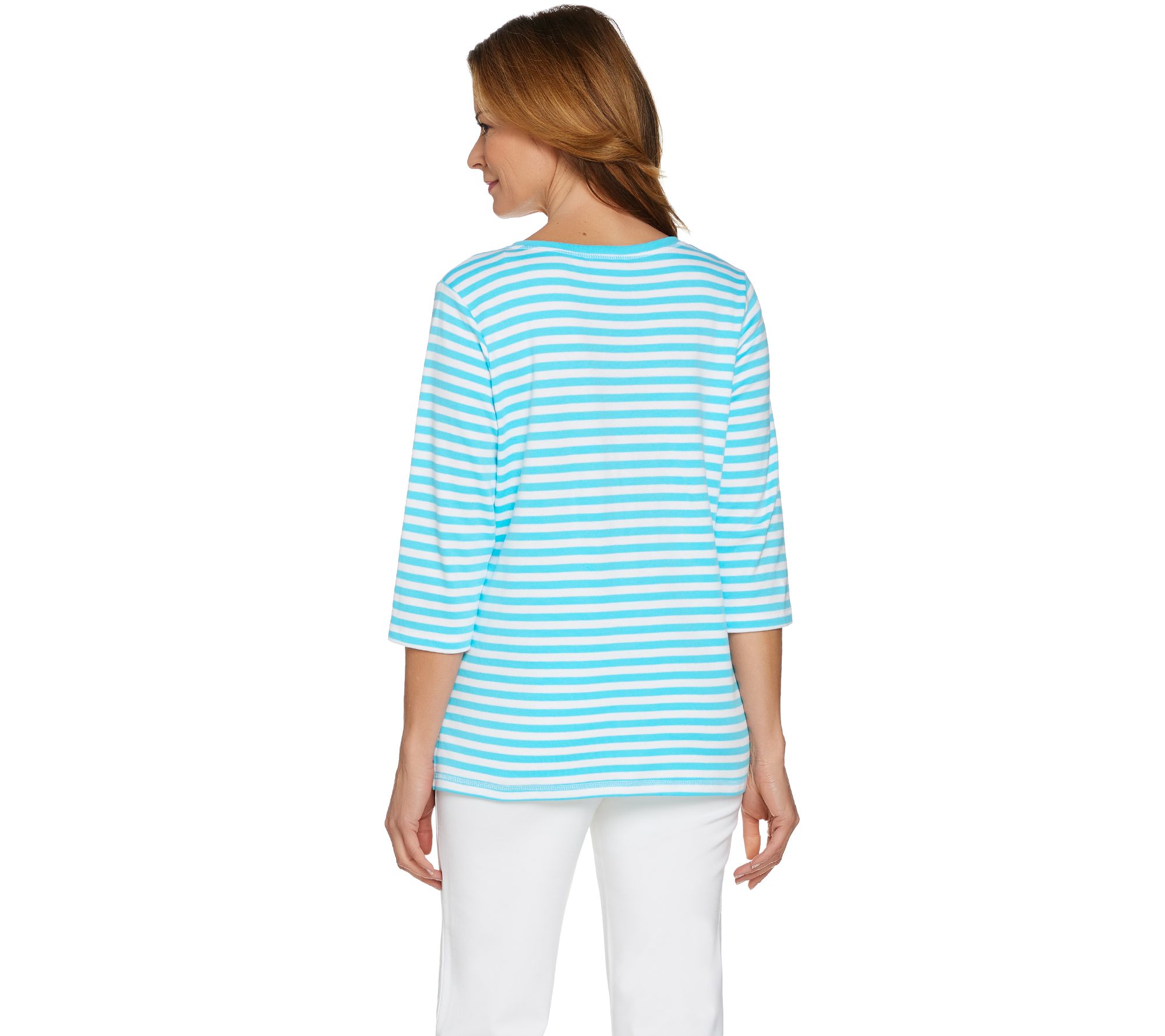 "As Is" Quacker Factory Beachcomber Striped Embroidered Top - QVC.com