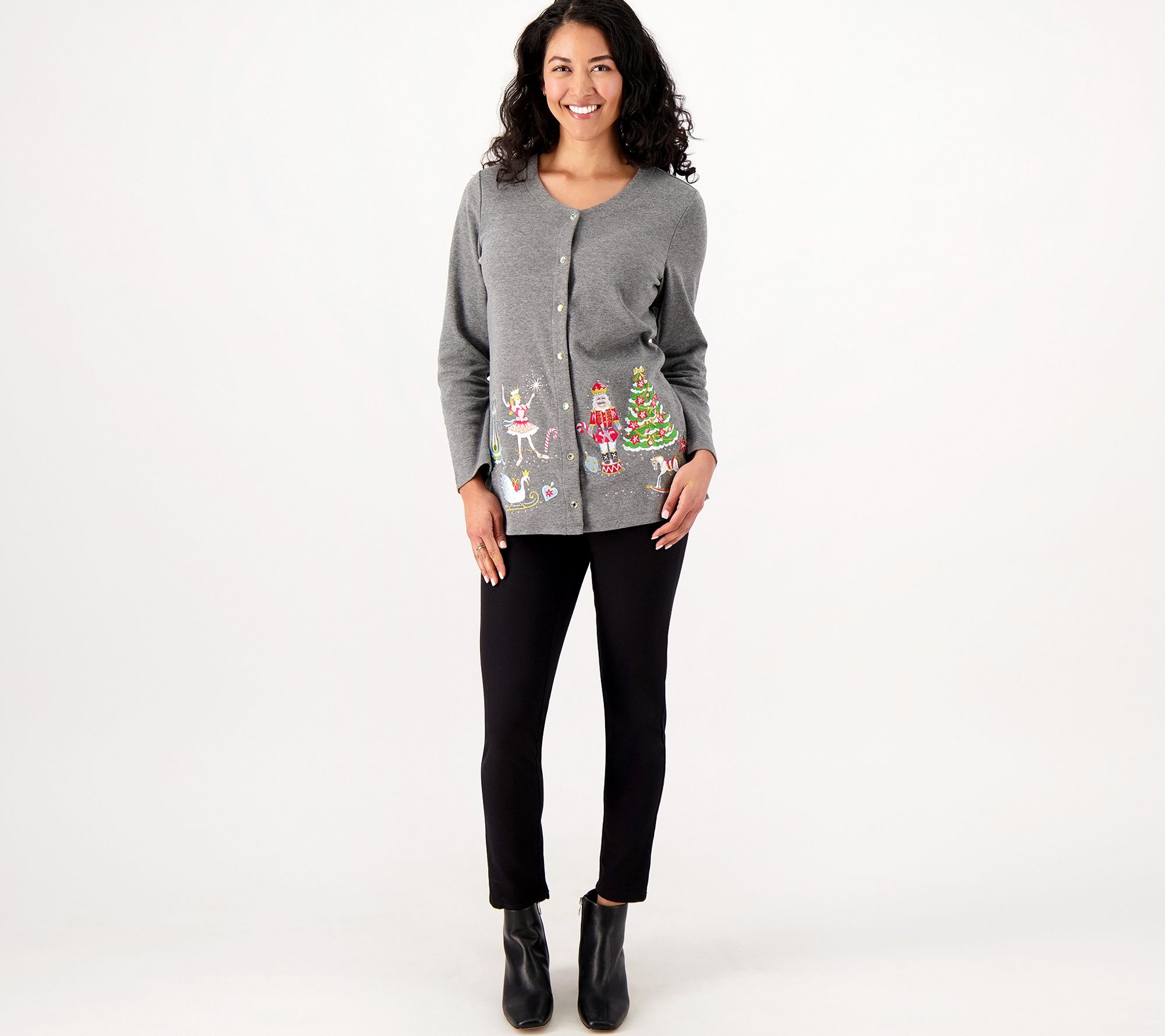 "As Is" Quacker Factory Nutcracker Sweet V-Neck Cardigan - QVC.com