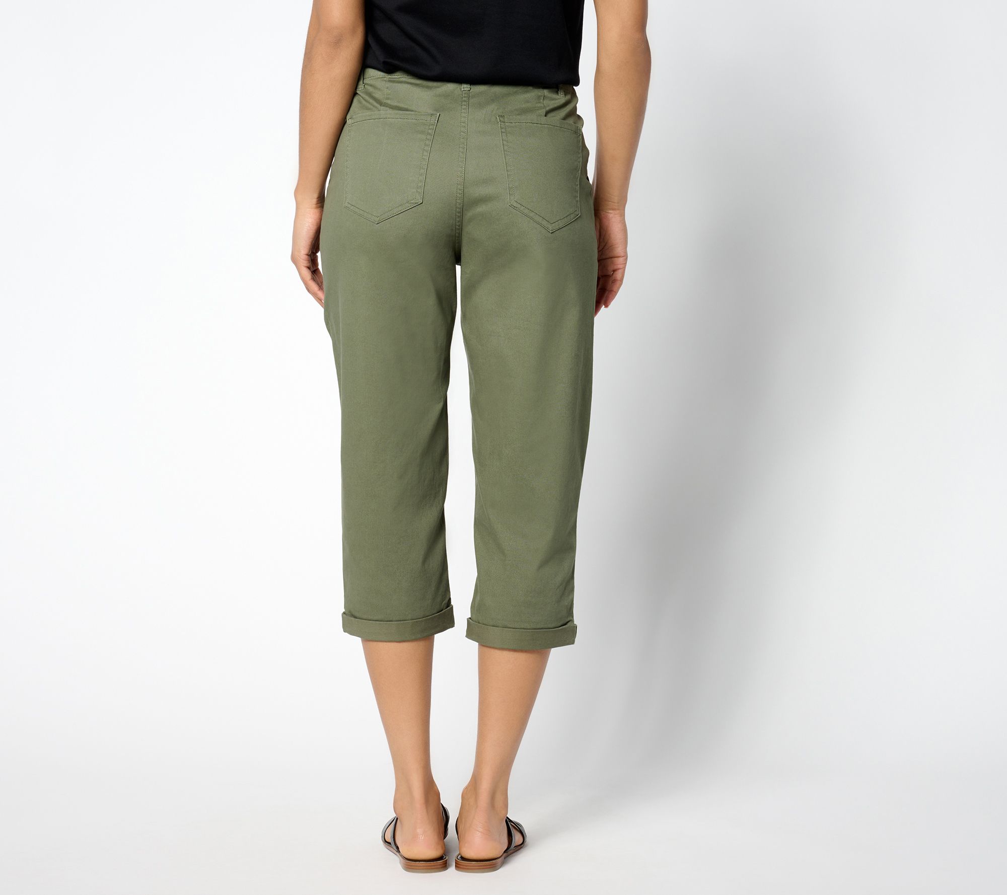 Denim & Co. Petite EasyWear Twill Capri with Rolled Hem - QVC.com