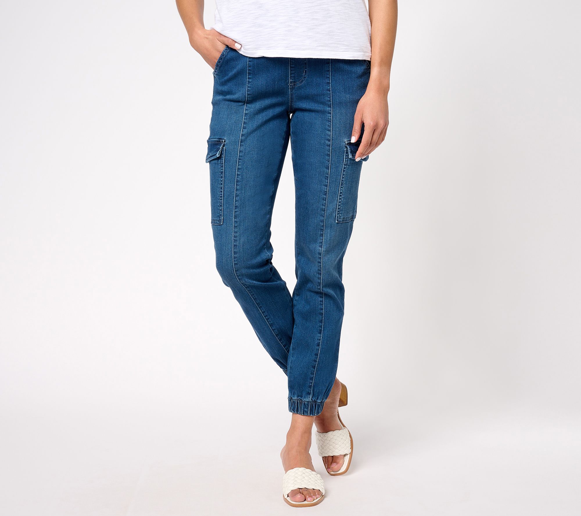 "As Is" Belle by Kim Gravel Pet TripleLuxe Denim Cargo Ankle Joggers ...