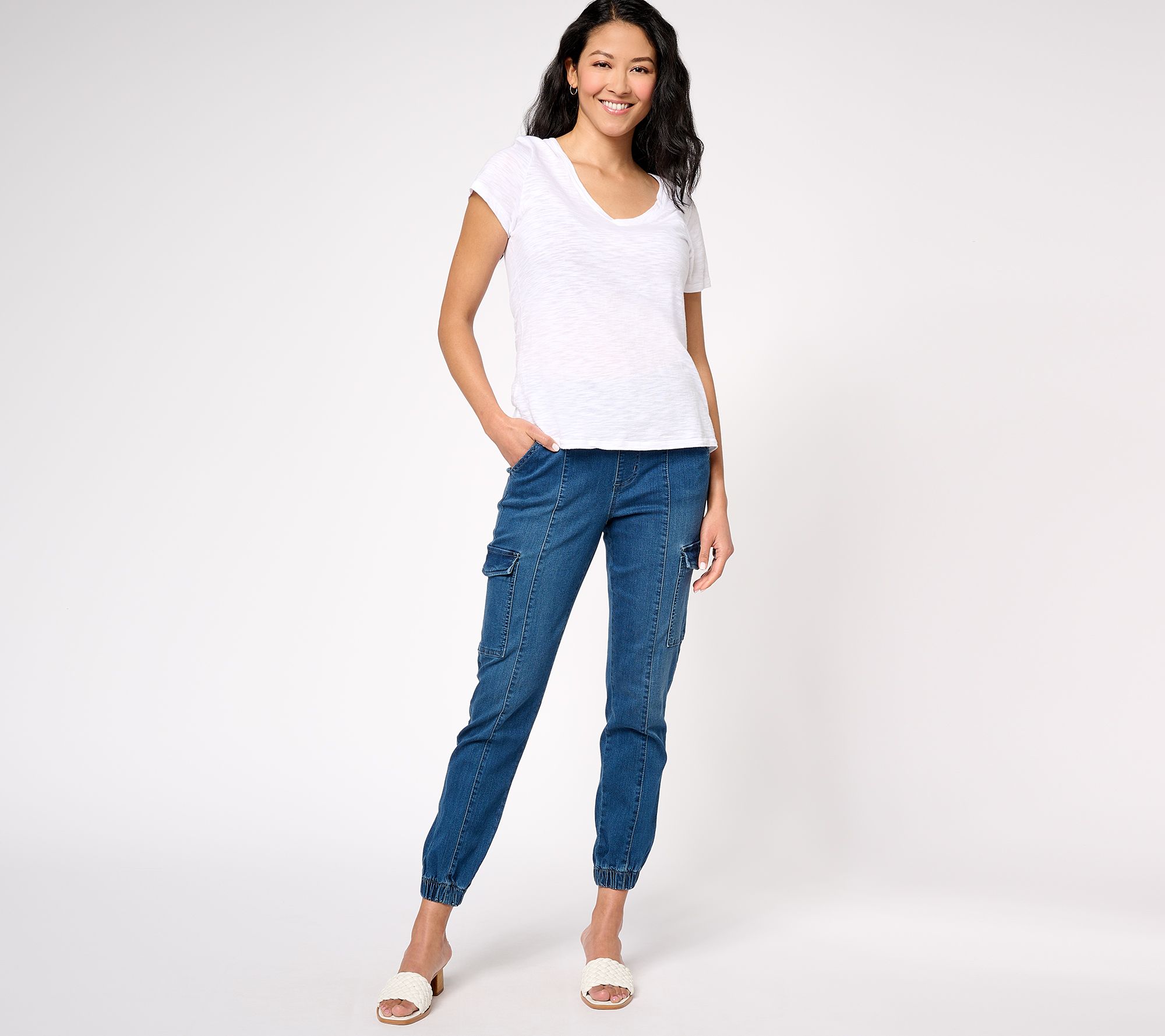 "As Is" Belle by Kim Gravel Pet TripleLuxe Denim Cargo Ankle Joggers ...