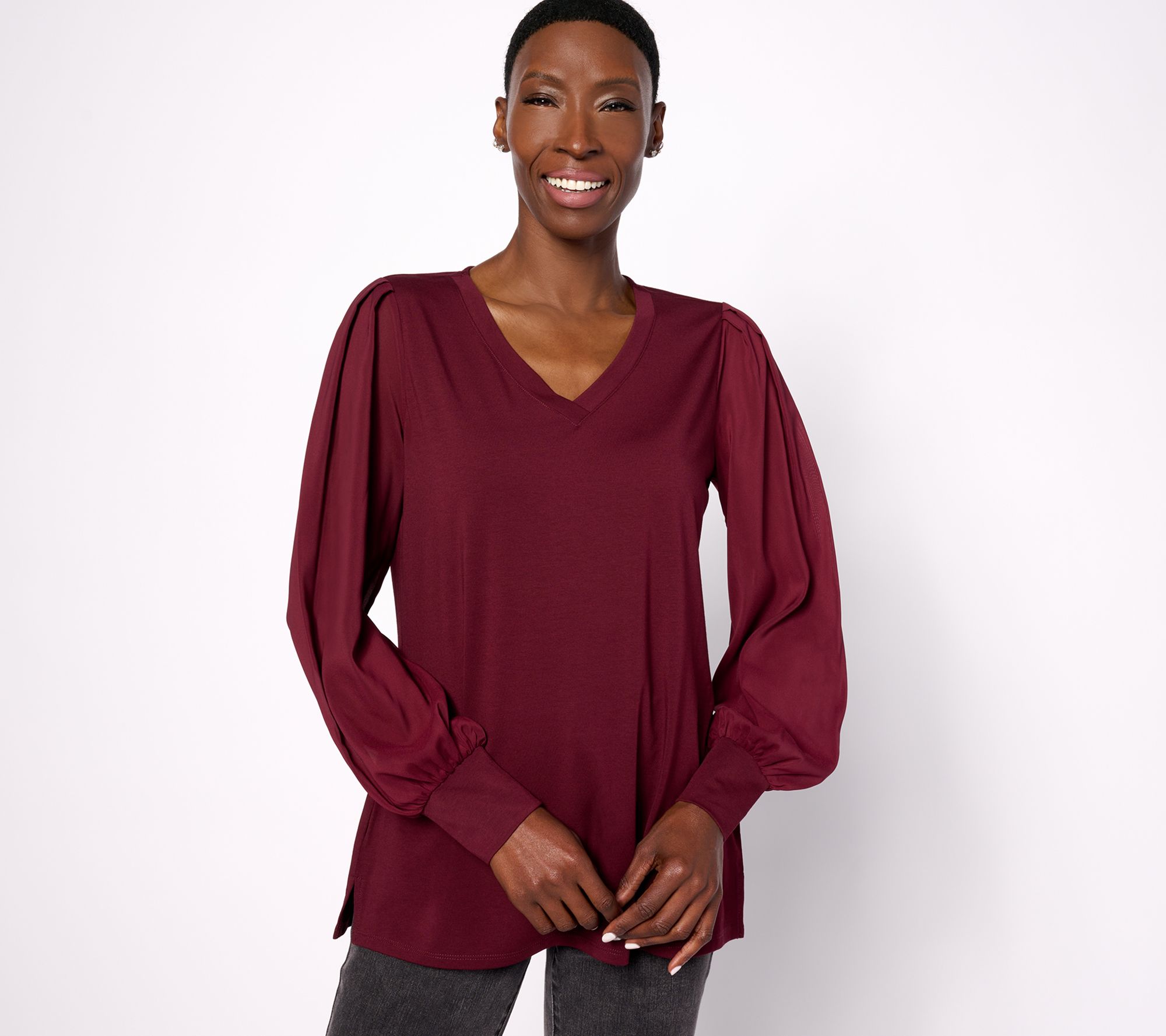 "As Is" Belle by Kim Gravel TripleLuxe Knit V Neck Top - QVC.com