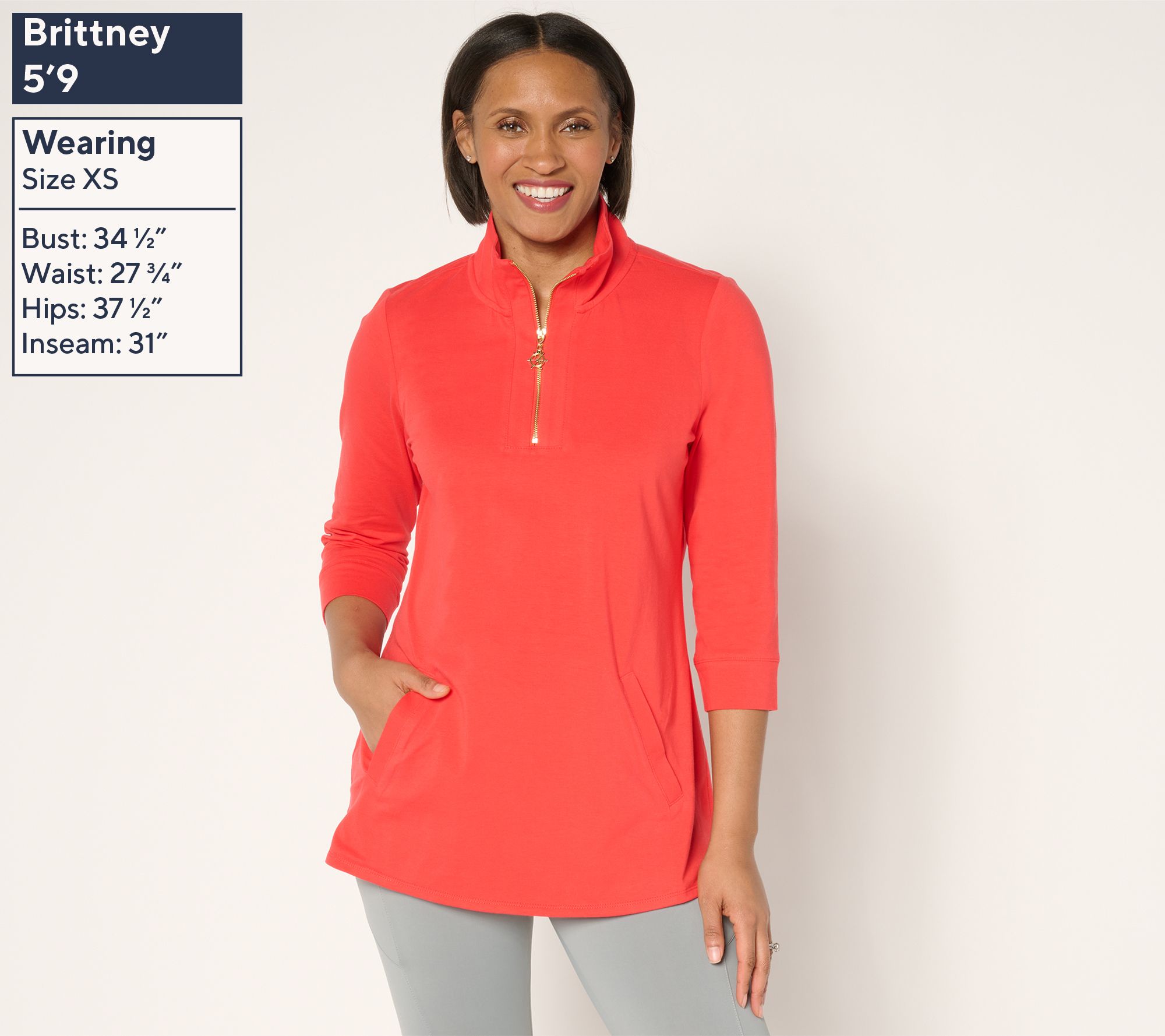 Denim & Co. Active Jersey Half Zip Tunic with Nautical Zip - QVC.com