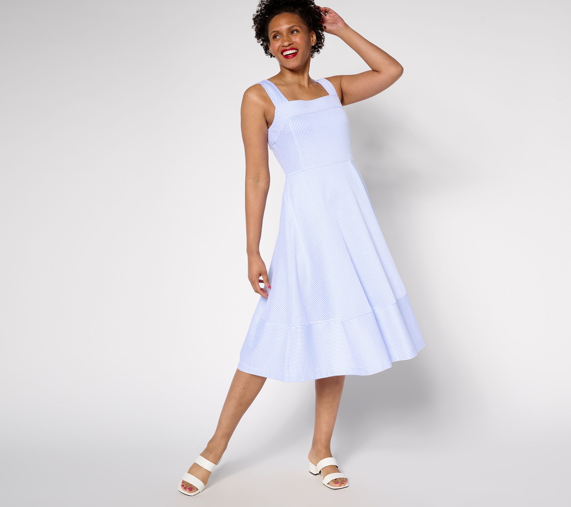 Isaac Mizrahi Live! Yacht Club Knit Seersucker Midi Dress - QVC.com