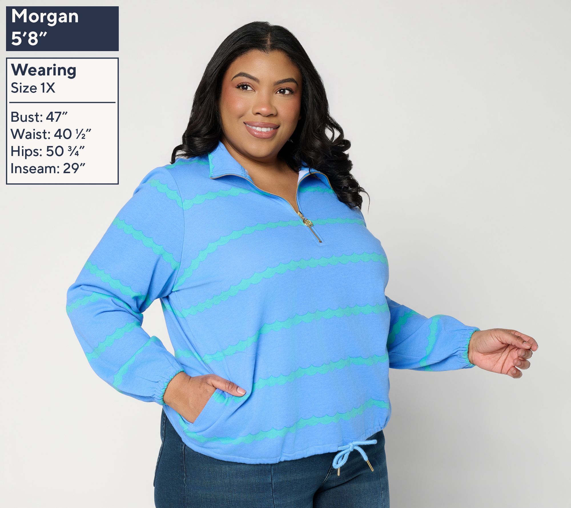 "As Is" Belle by Kim Gravel Makin Waves Scallop Stripe Half Zip Top ...