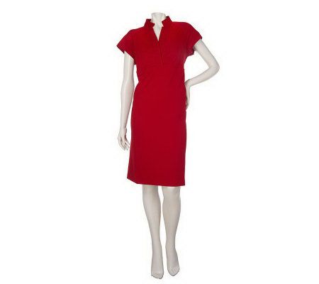 Dialogue Short Sleeve Split Neck Ponte Knit Dress - QVC.com