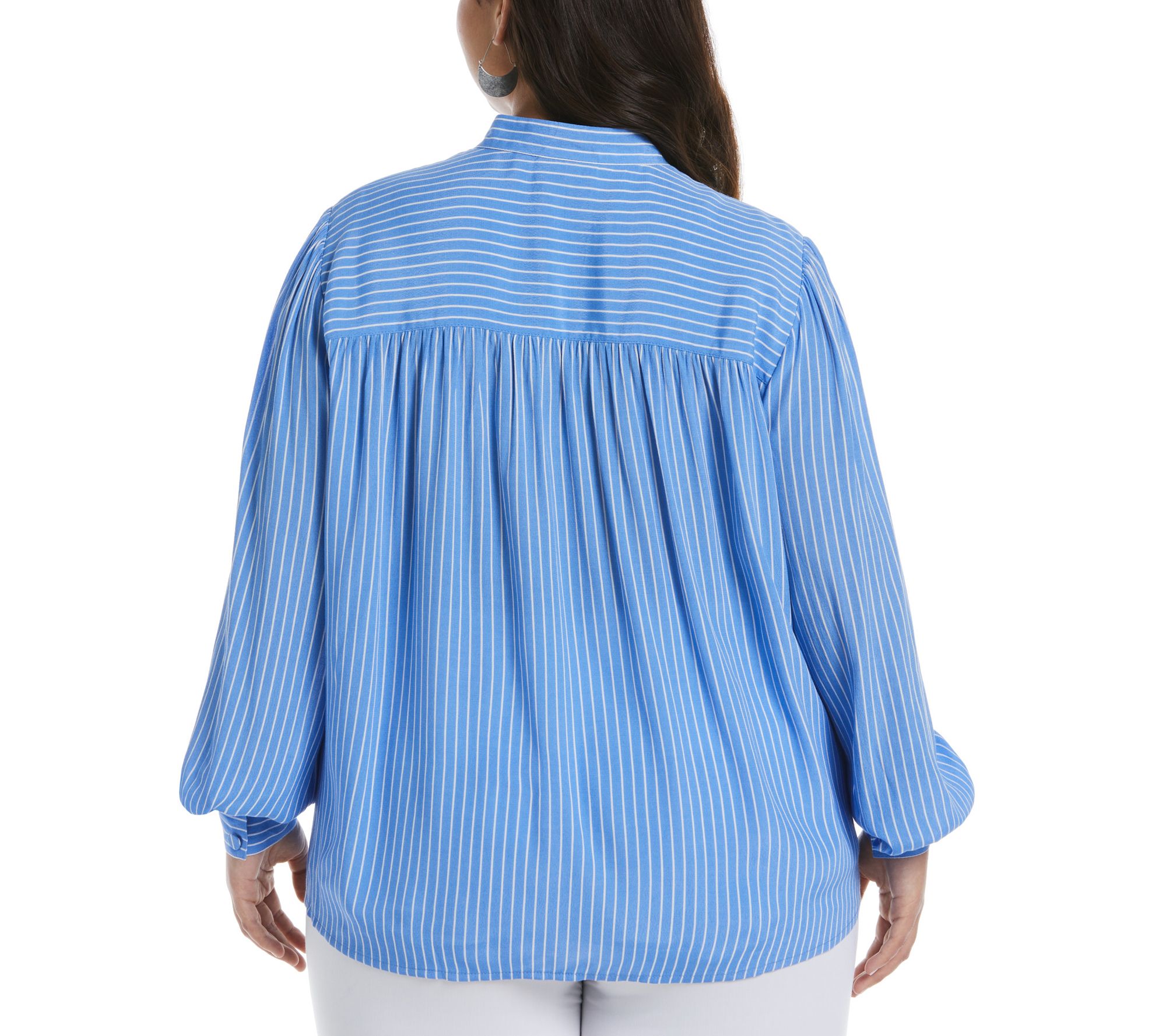 Ella Rafaella Plus Size Striped Popover Blouse - QVC.com
