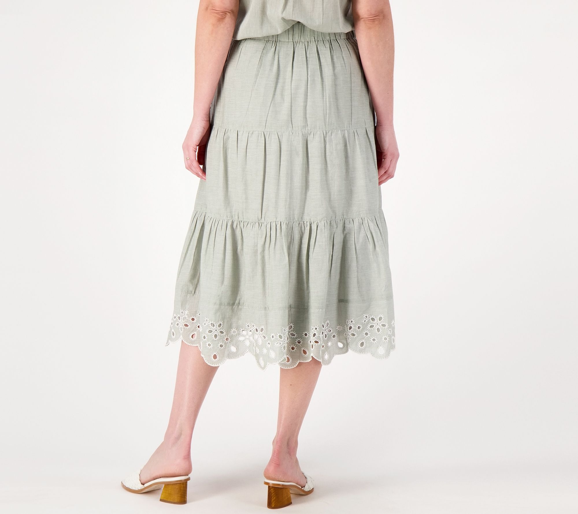"As Is" Isaac Mizrahi Live! Regular Cotton Lawn Skirt with Embroidered ...