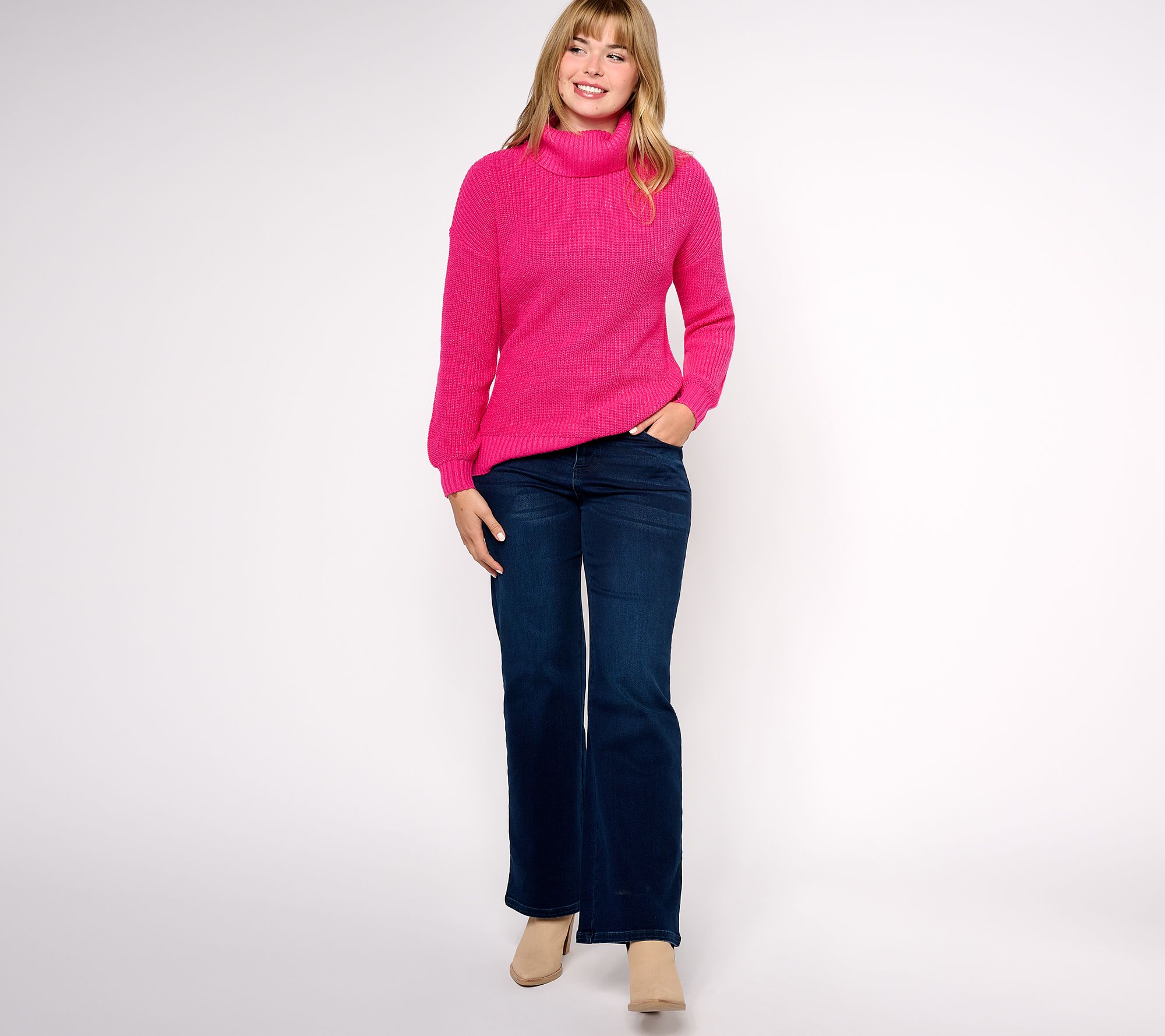 Jingle Belles by Kim Gravel Satin Weave Wide Leg Jean - QVC.com
