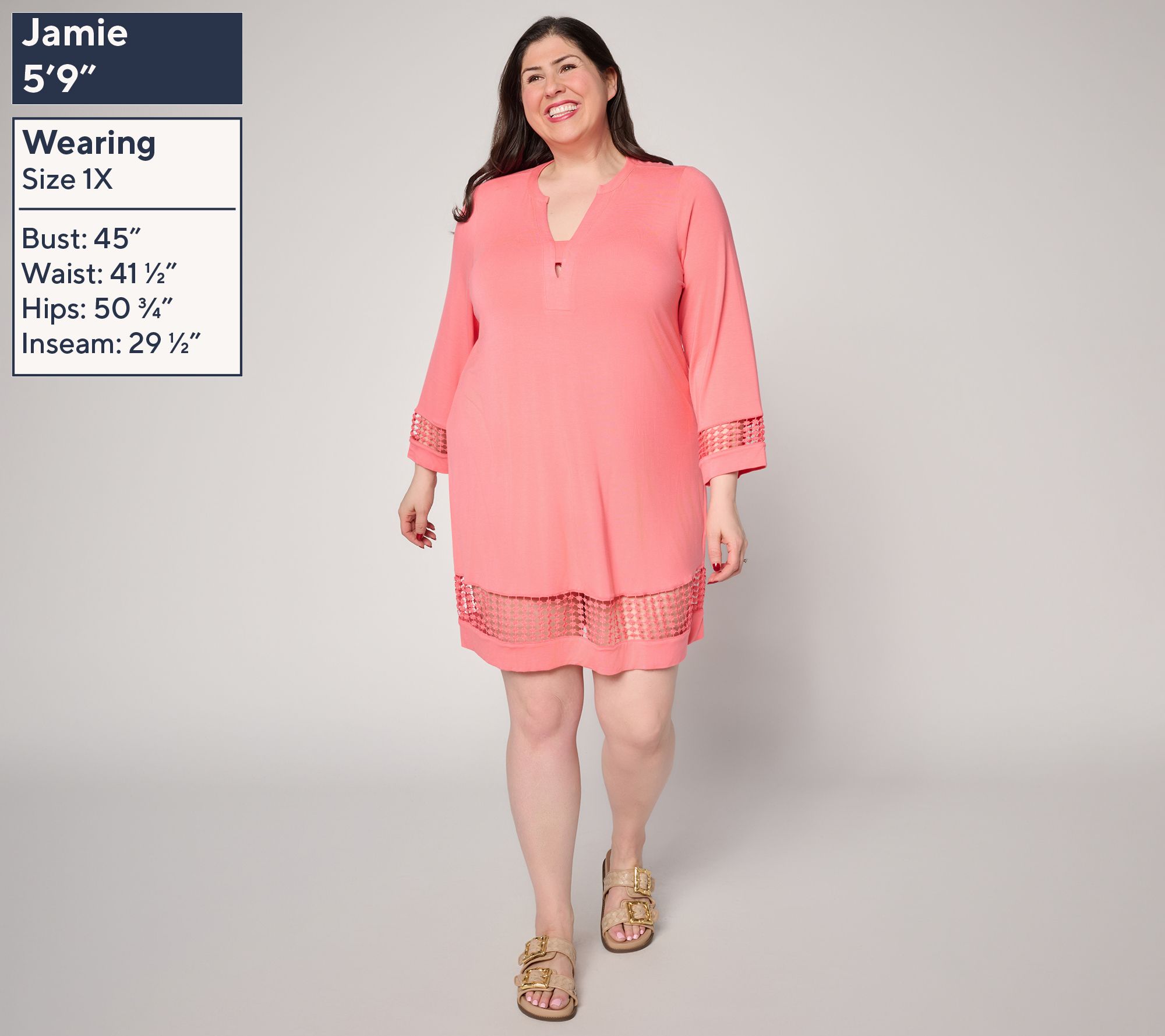 Susan Graver Soleil Regular Printed Dress with Lace Trim - QVC.com