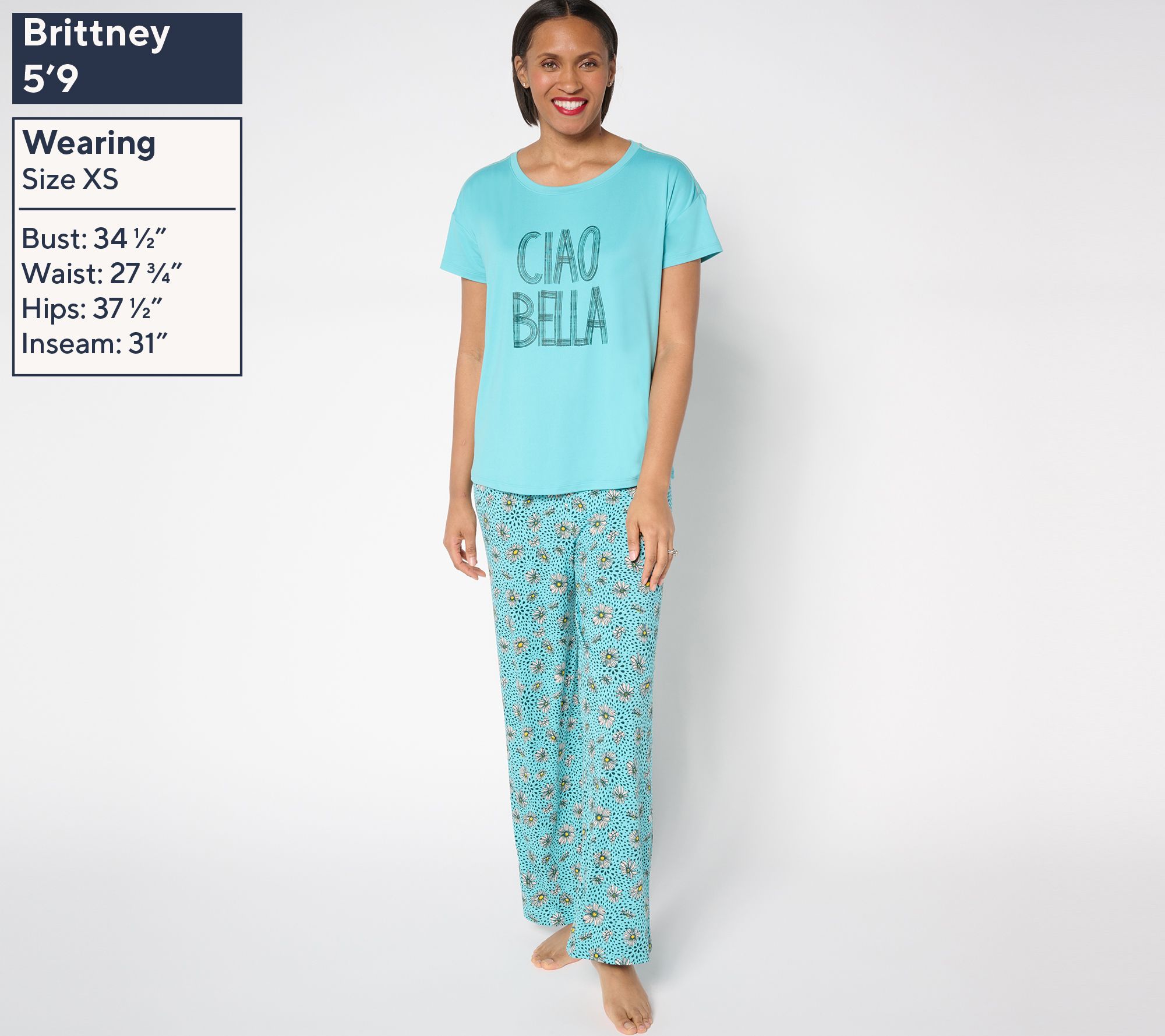 AnyBody Regular Lush Jersey Sleep Set with Graphic Tee and Ankle Pants ...