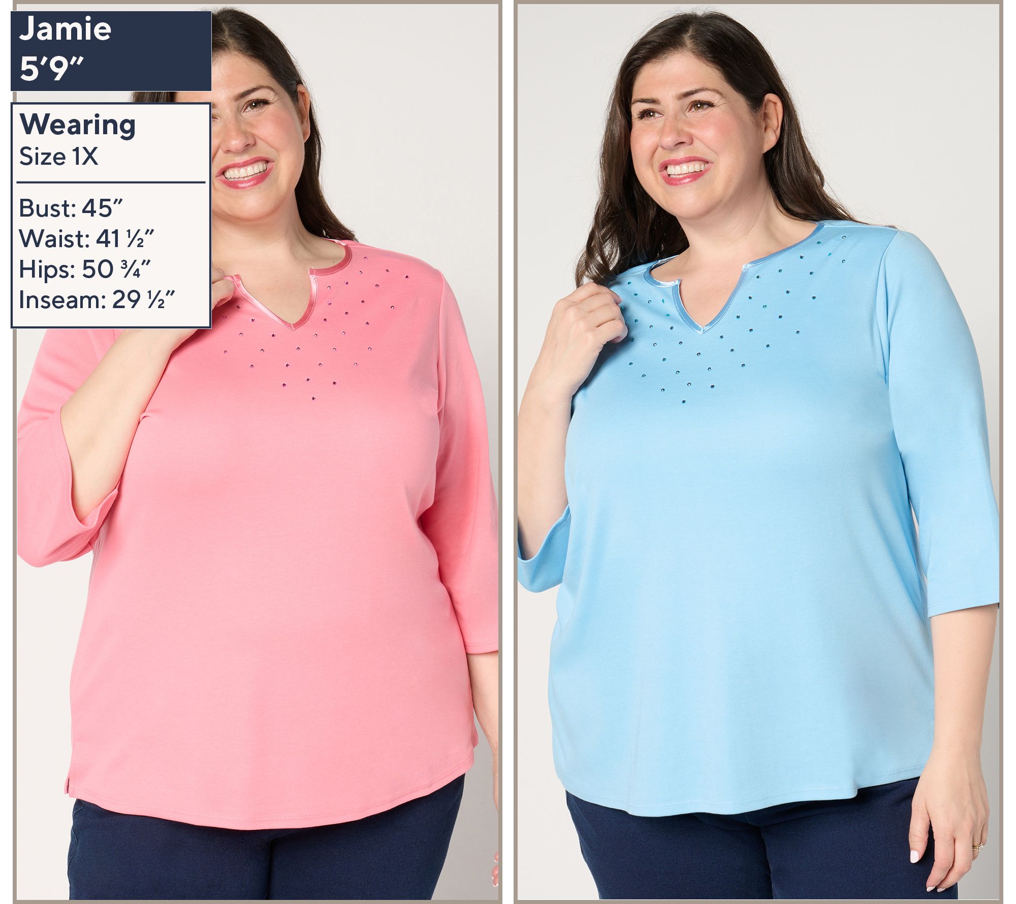 "As Is" Quacker Factory Satin & Sparkle 3/4 Sleeve Set of 2 Tops - QVC.com