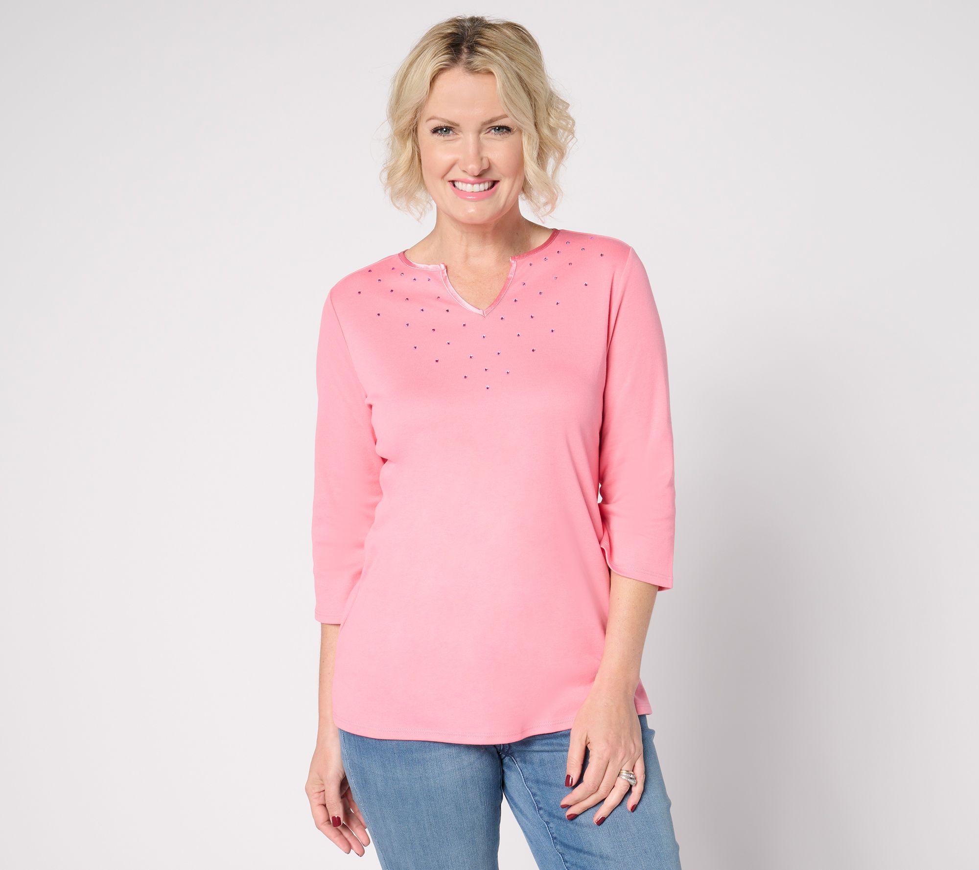 "As Is" Quacker Factory Satin & Sparkle 3/4 Sleeve Set of 2 Tops - QVC.com