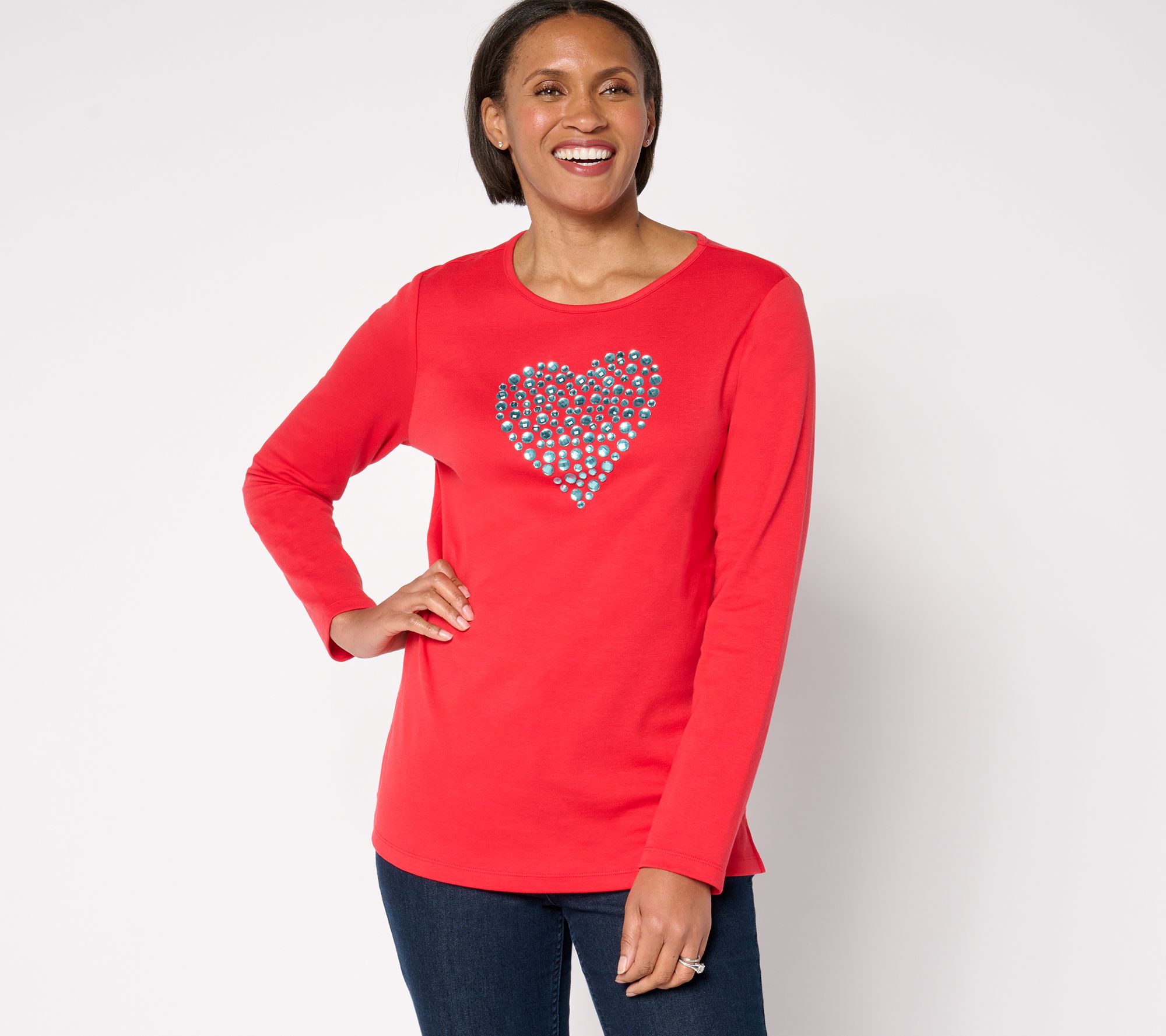 "As Is" Quacker Factory Hearts A Bustin Long Sleeve Top - QVC.com