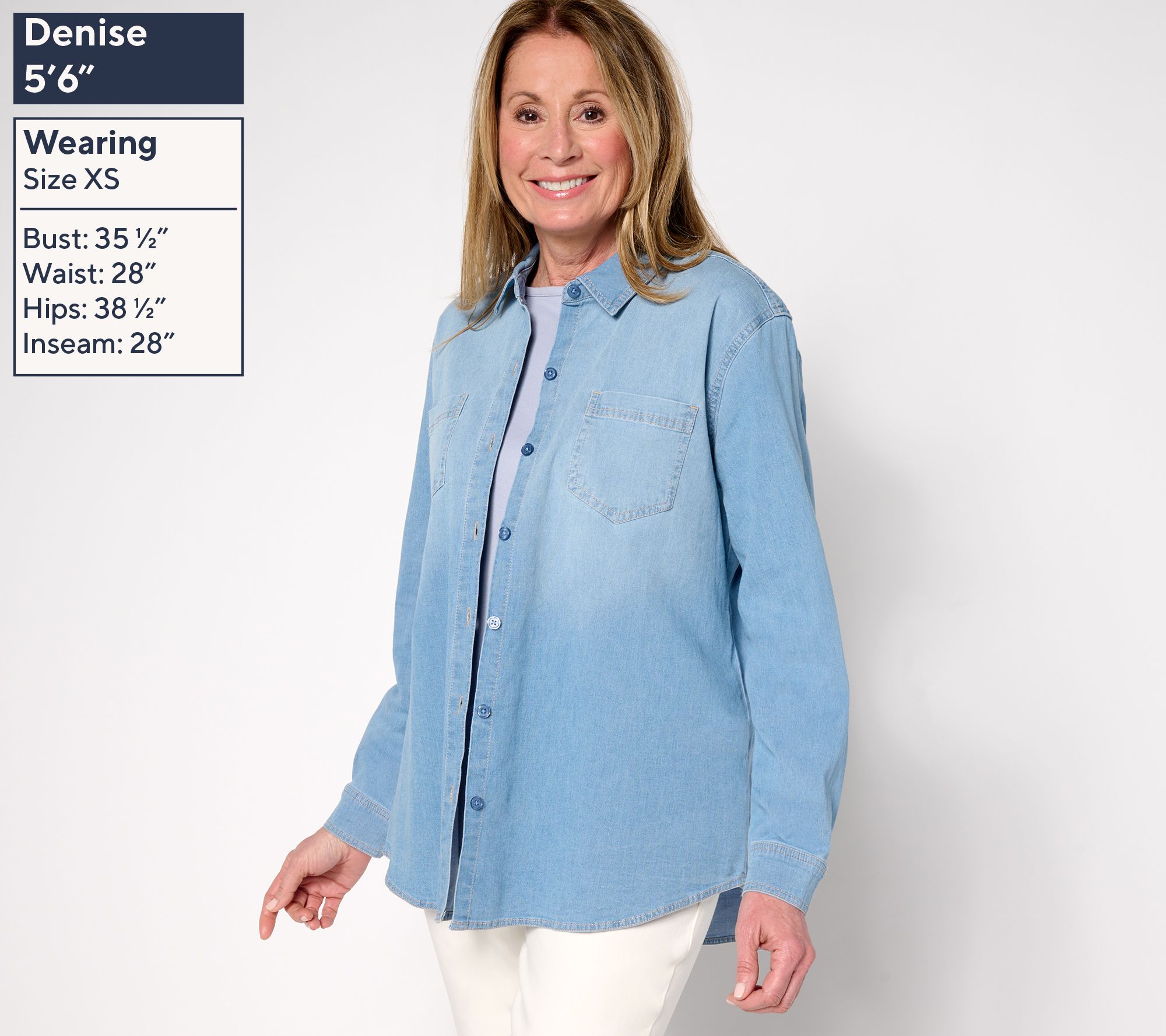 "As Is" Martha Stewart Signature Button Indigo Denim Shirt - QVC.com