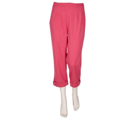 Denim & Co. Classic Waist Stretch Twill Cuffed Crop Pants - QVC.com