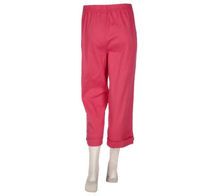 Denim & Co. Classic Waist Stretch Twill Cuffed Crop Pants - QVC.com