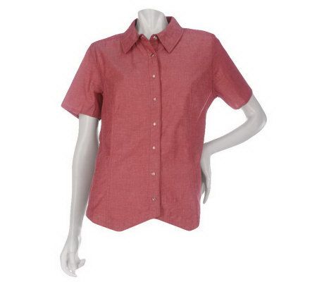 Denim & Co. Lightweight Denim Short Sleeve Weskit Shirt - QVC.com