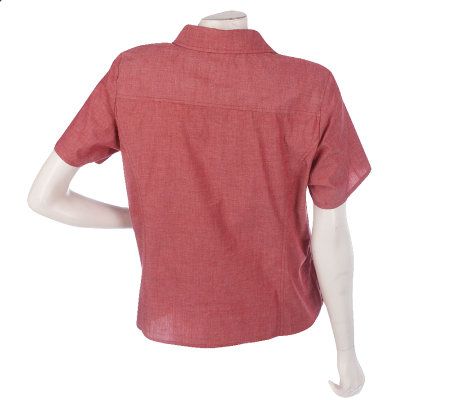 Denim & Co. Lightweight Denim Short Sleeve Weskit Shirt - QVC.com