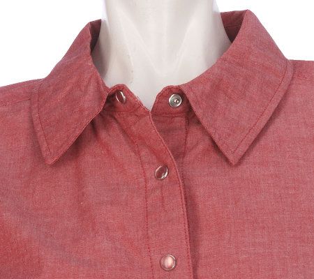 Denim & Co. Lightweight Denim Short Sleeve Weskit Shirt - QVC.com