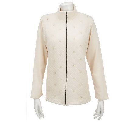 Quacker Factory Zip Front Simulated Pearl Fleece Jacket - QVC.com