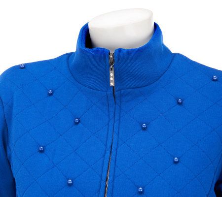Quacker Factory Zip Front Simulated Pearl Fleece Jacket - QVC.com