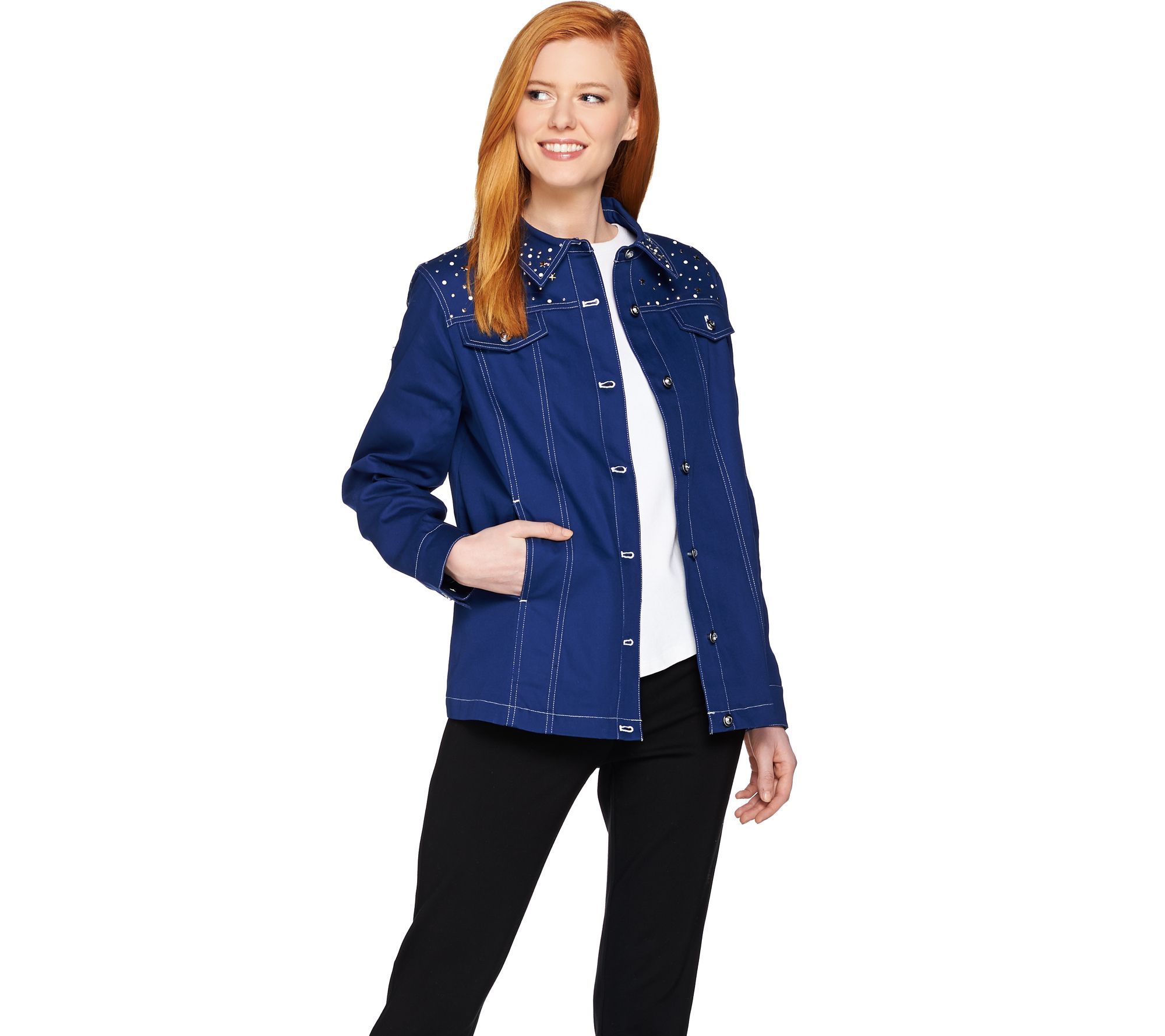 "As Is" Quacker Factory Stars and Sparkle Woven Button Front Jacket ...