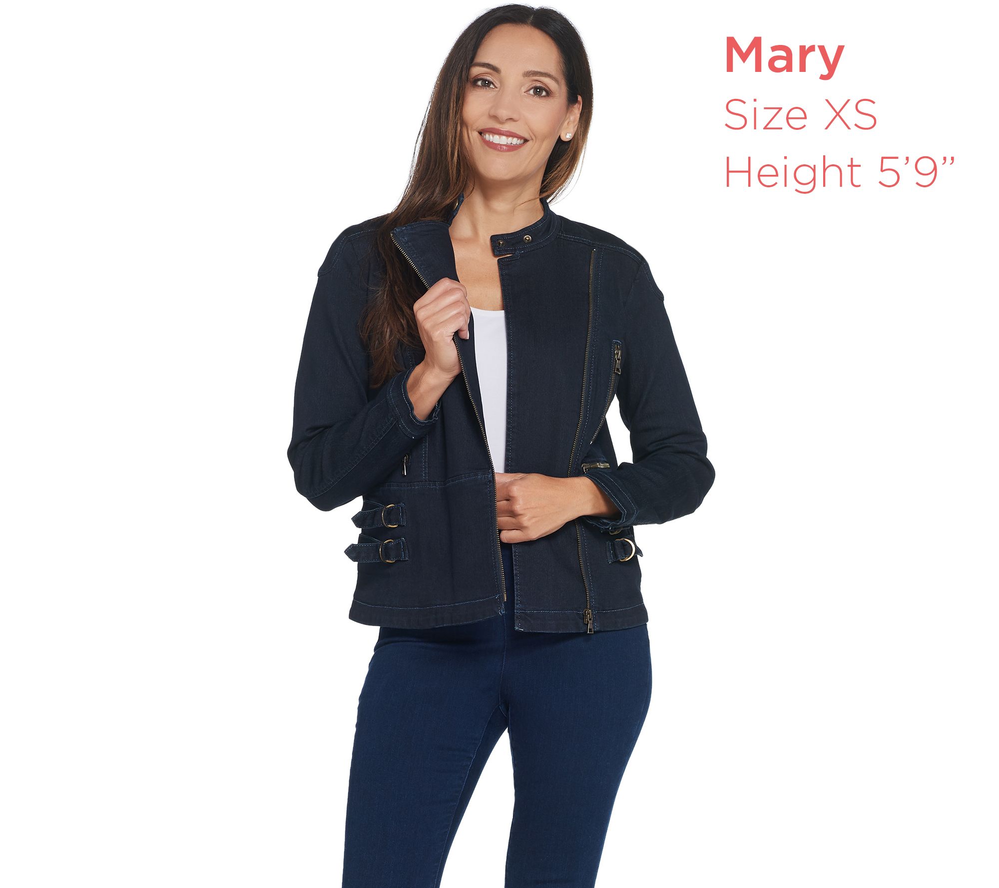 "As Is" Laurie Felt Silky Denim Motorcycle_Zip Front Jacket - QVC.com