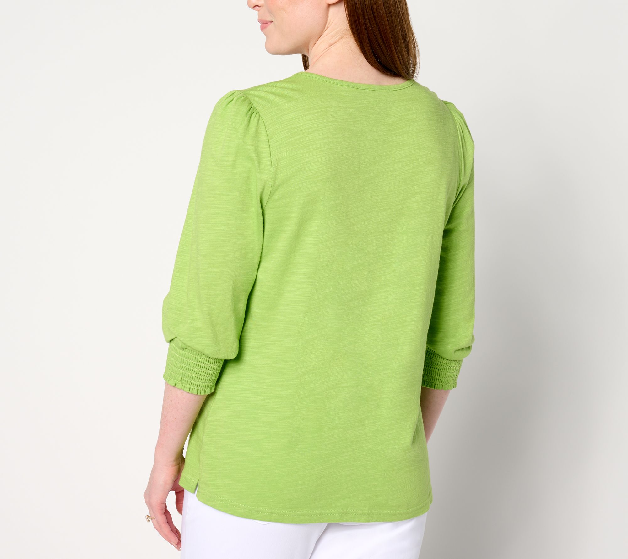 Quacker Factory Sweet Summer Sequin Top with Smocked Sleeves - QVC.com