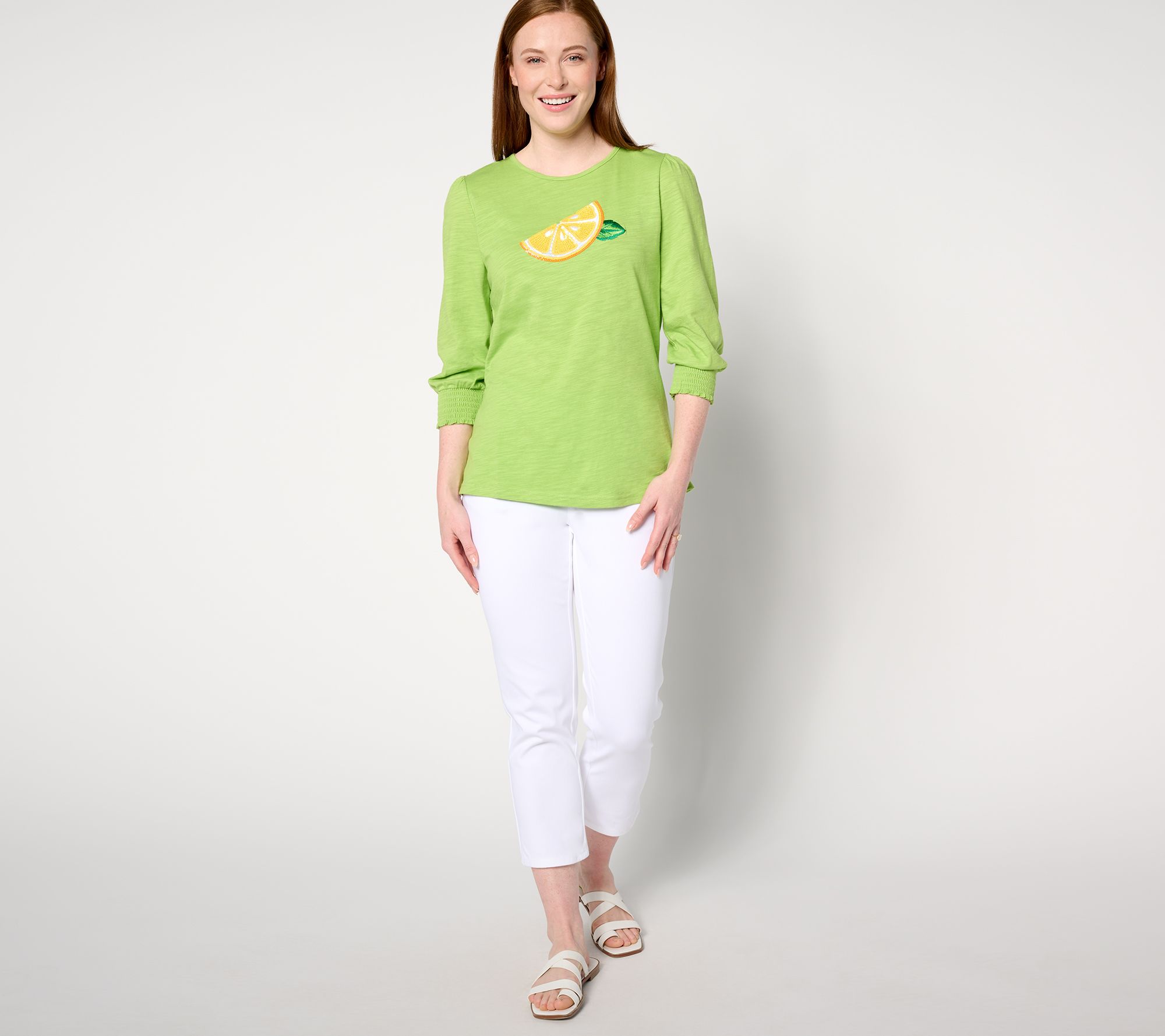 Quacker Factory Sweet Summer Sequin Top with Smocked Sleeves - QVC.com