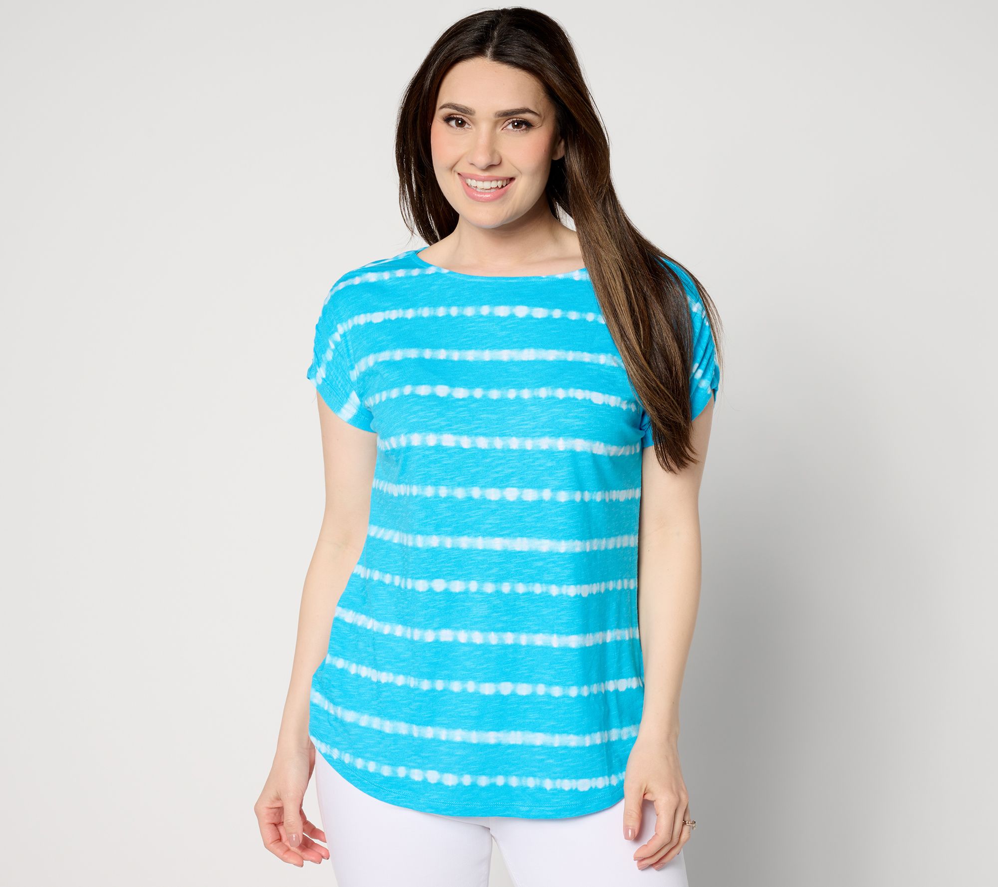 "As Is" Denim & Co. Americana Texture Knit Boat Neck Striped Top - QVC.com