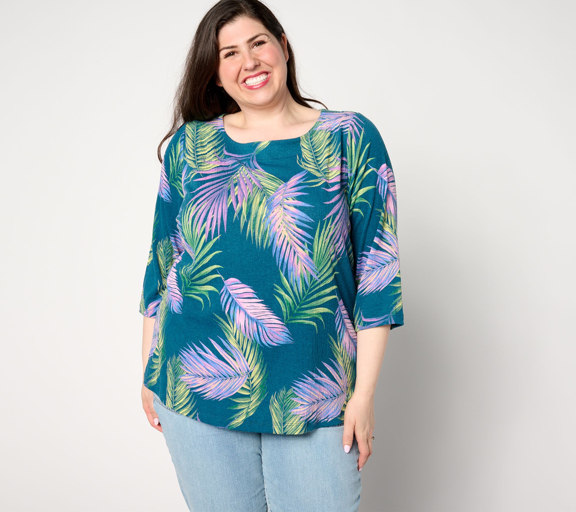 "As Is" Denim & Co. By the Beach Printed Knit Gauze Boat Neck Top - QVC.com
