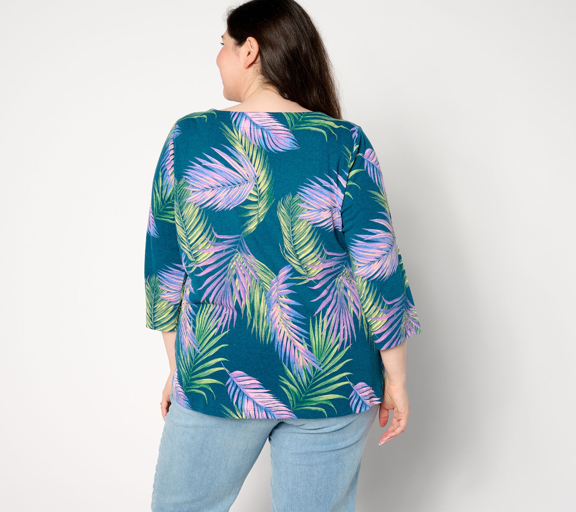 "As Is" Denim & Co. By the Beach Printed Knit Gauze Boat Neck Top - QVC.com