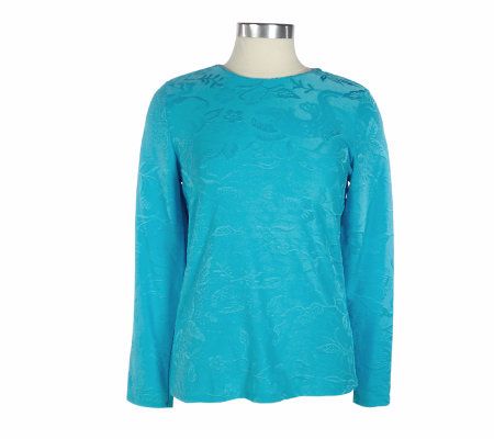 Dialogue Stretch Jacquard Long Sleeve Top - QVC.com