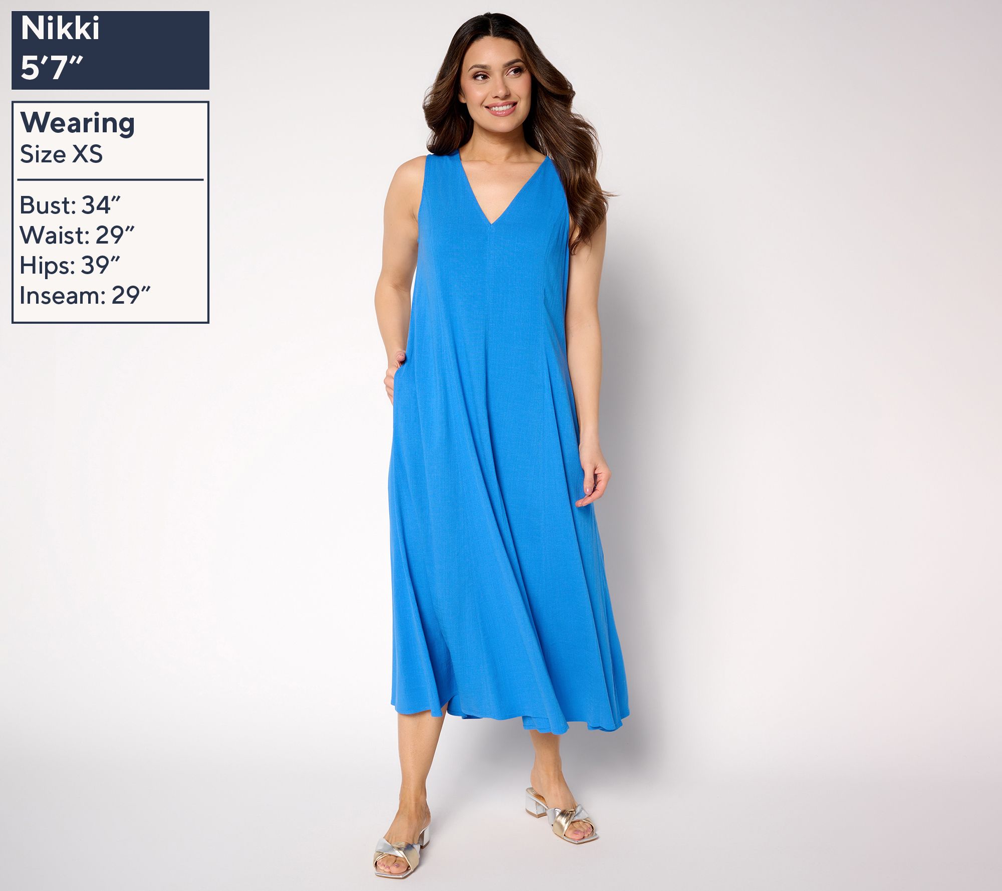 Women with Control Stretch Woven V-Neck Midi Dress - QVC.com