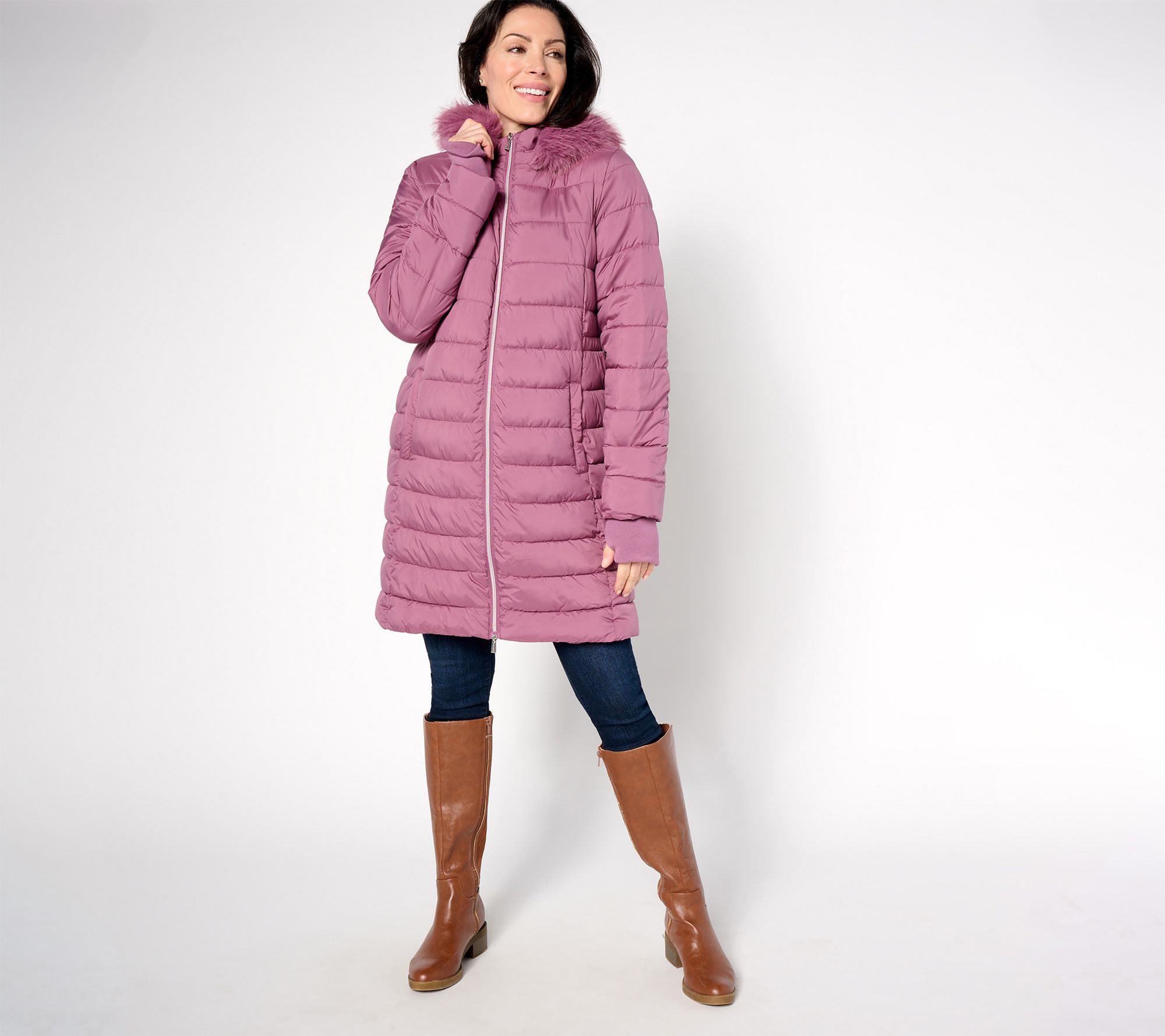 "As Is" Susan Graver Petite Water Resistant Quilted Coat with Hood ...