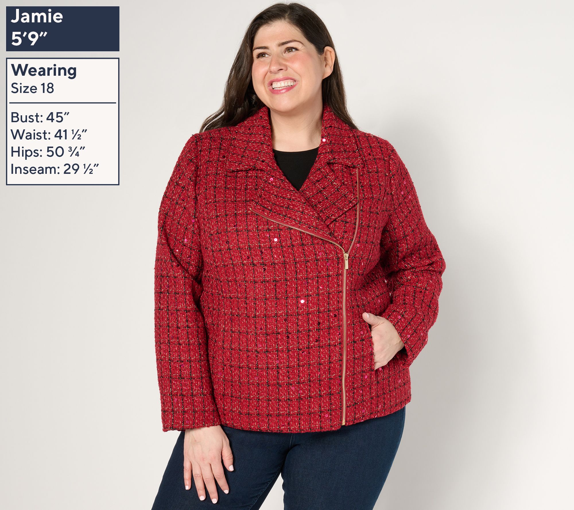 "As Is" GRAVER Susan Graver Sequin Tweed Long Sleeve Moto Jacket - QVC.com