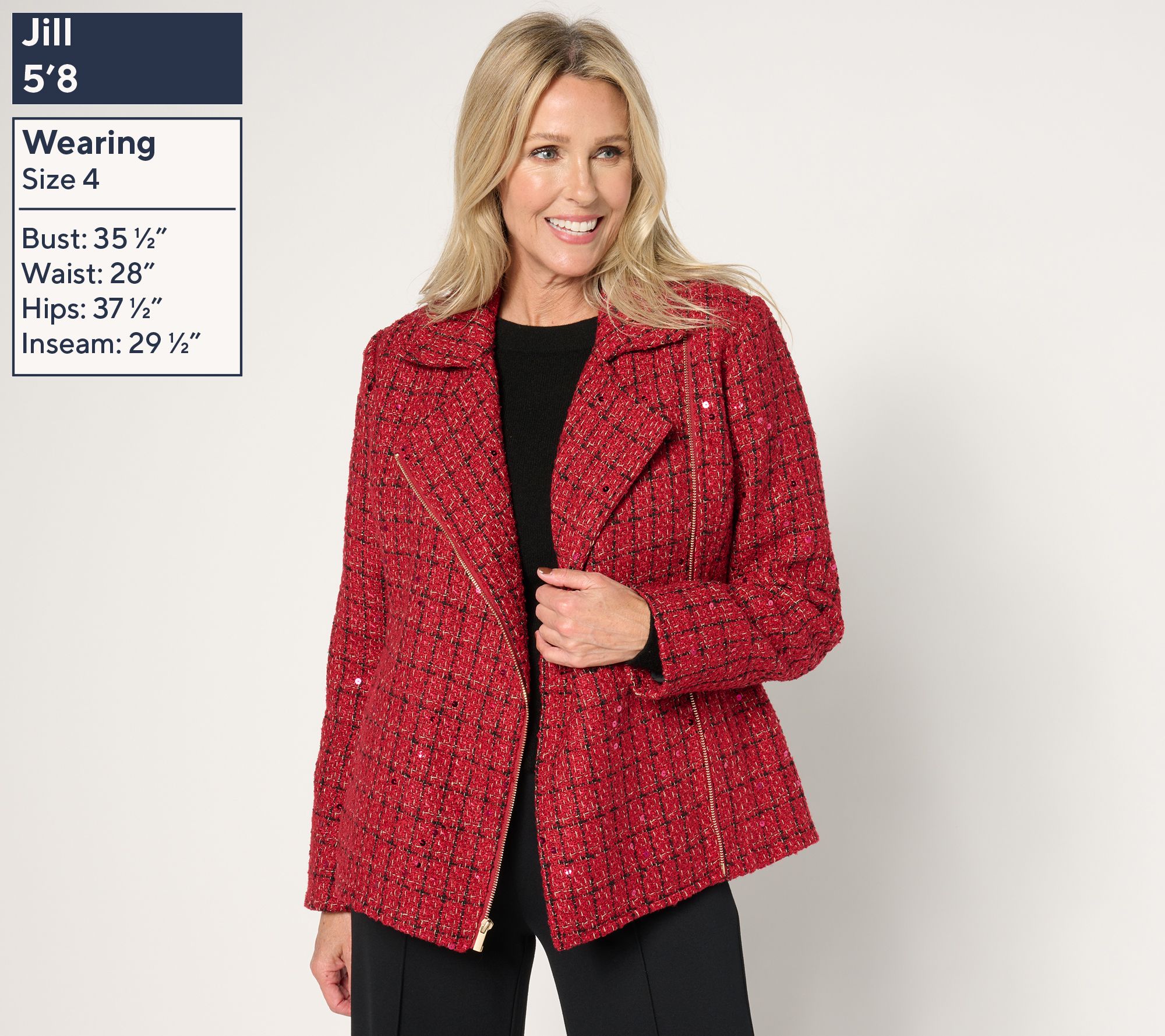 "As Is" GRAVER Susan Graver Sequin Tweed Long Sleeve Moto Jacket - QVC.com